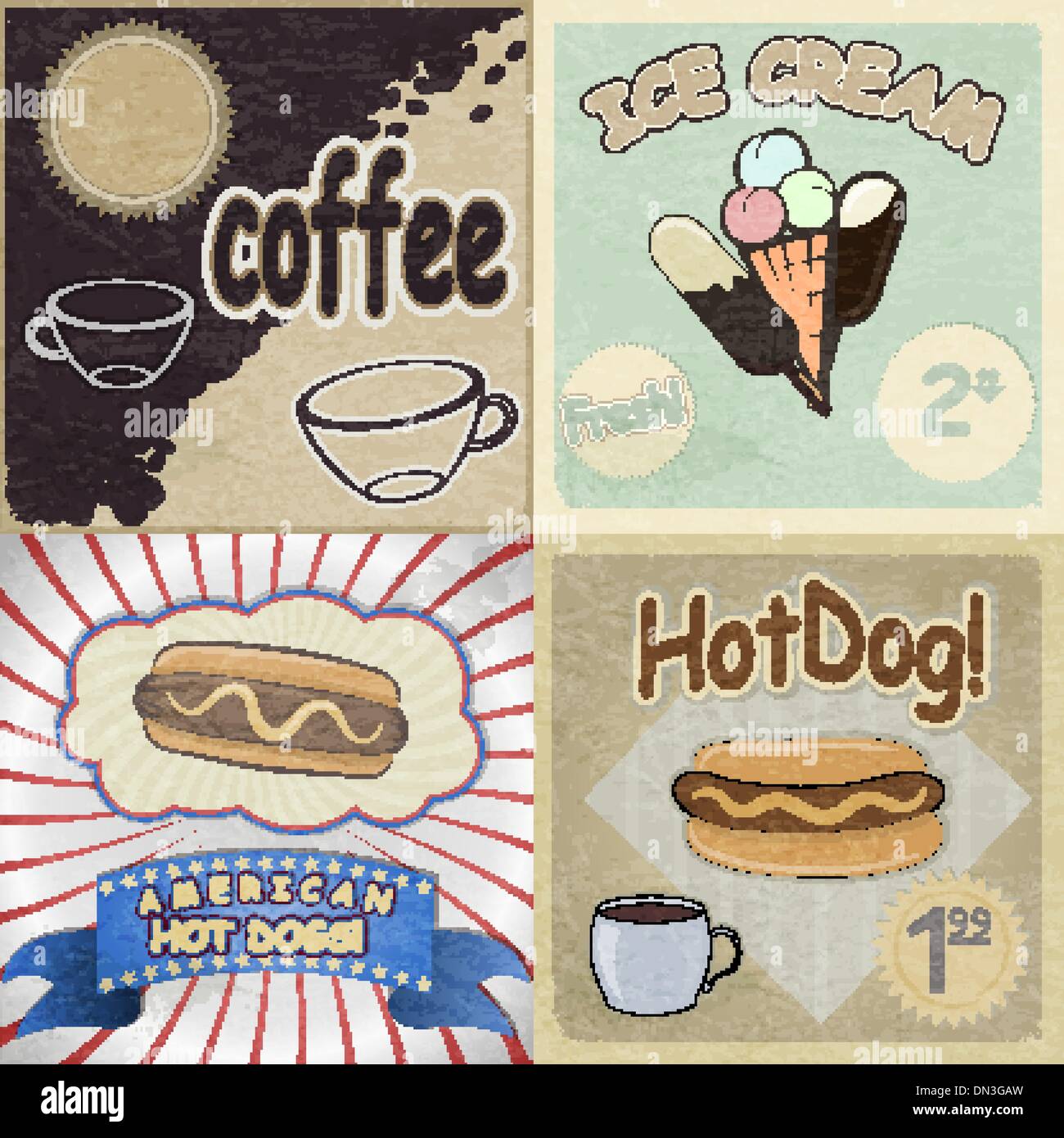Set of vintage cards with the image of fast food Stock Vector Image ...