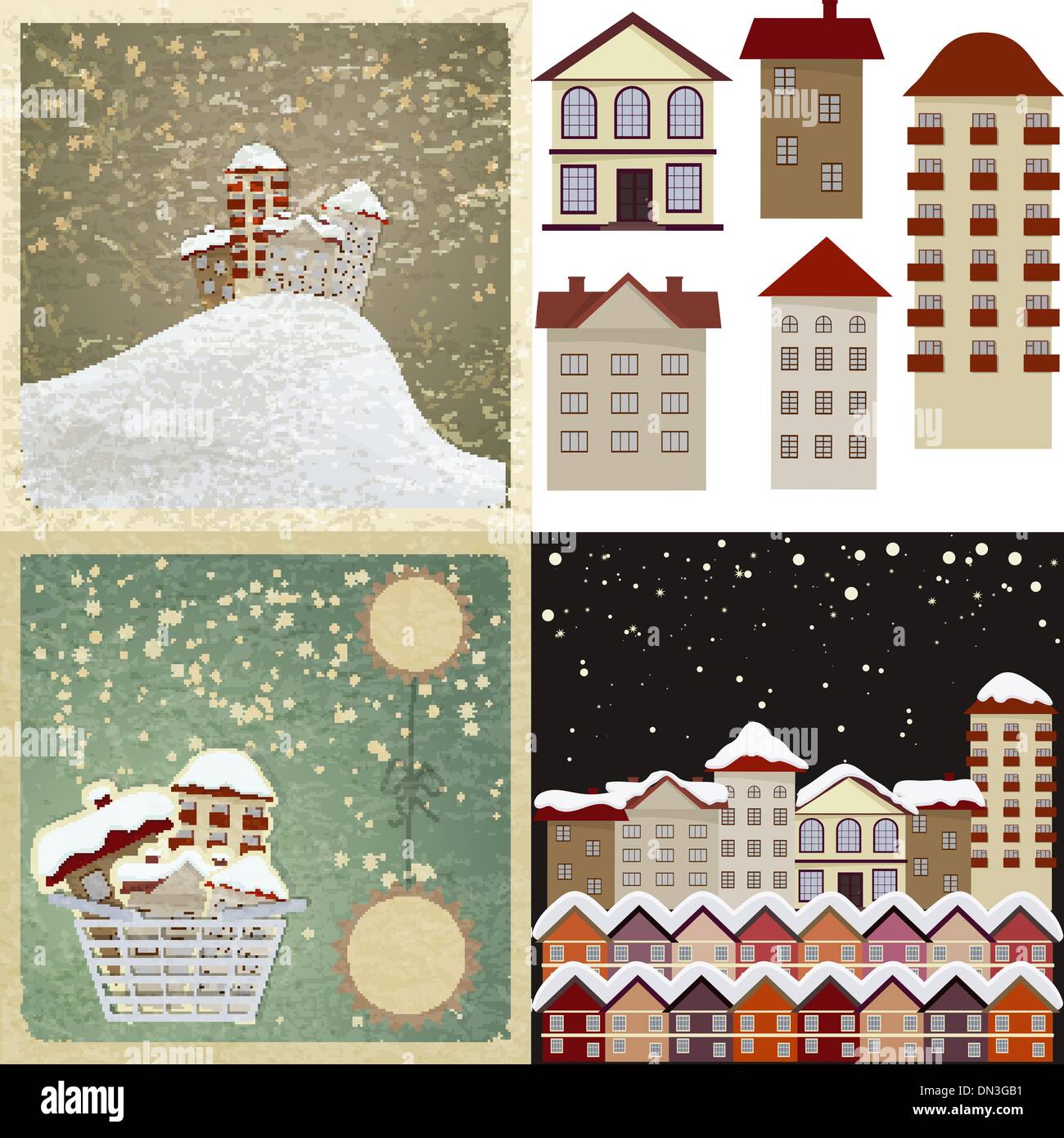 Set of vintage cards with the images of houses Stock Vector Image & Art ...
