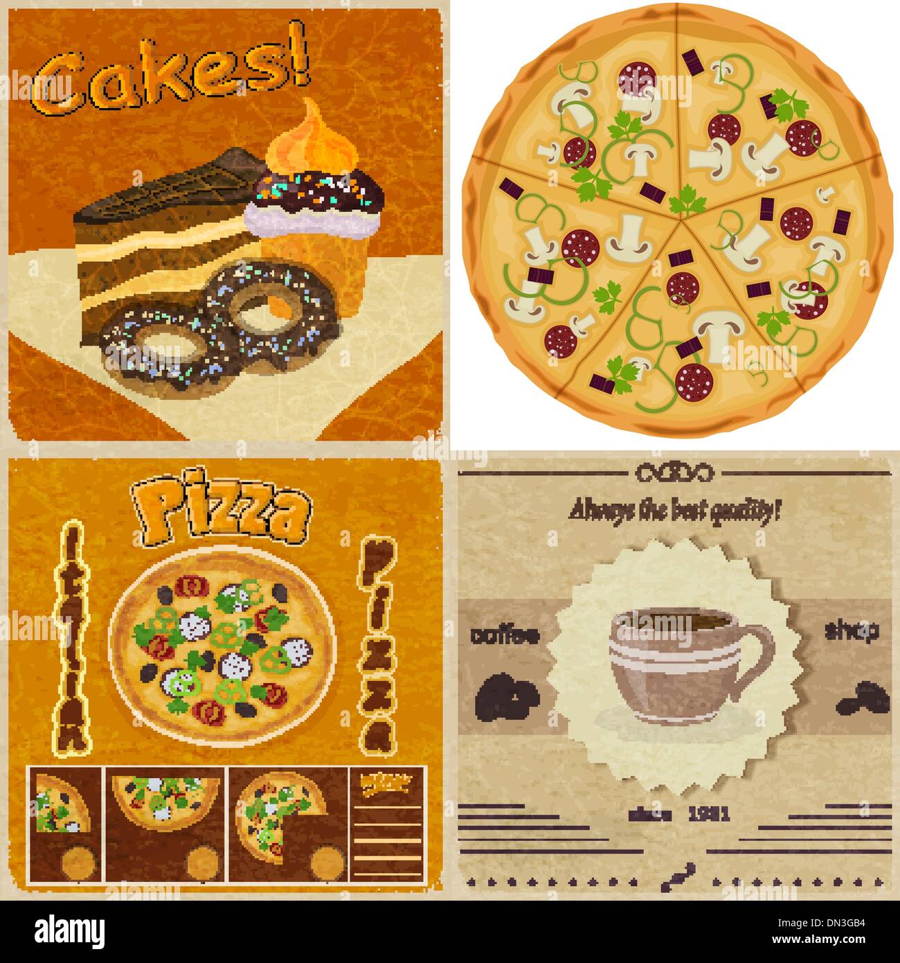 Set of vintage cards with the image of food Stock Vector Image & Art ...