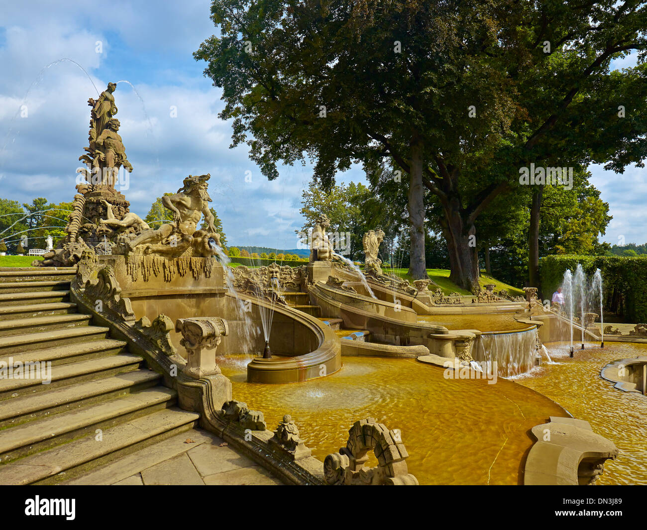 Cascade in the park of seehof castle hi-res stock photography and ...