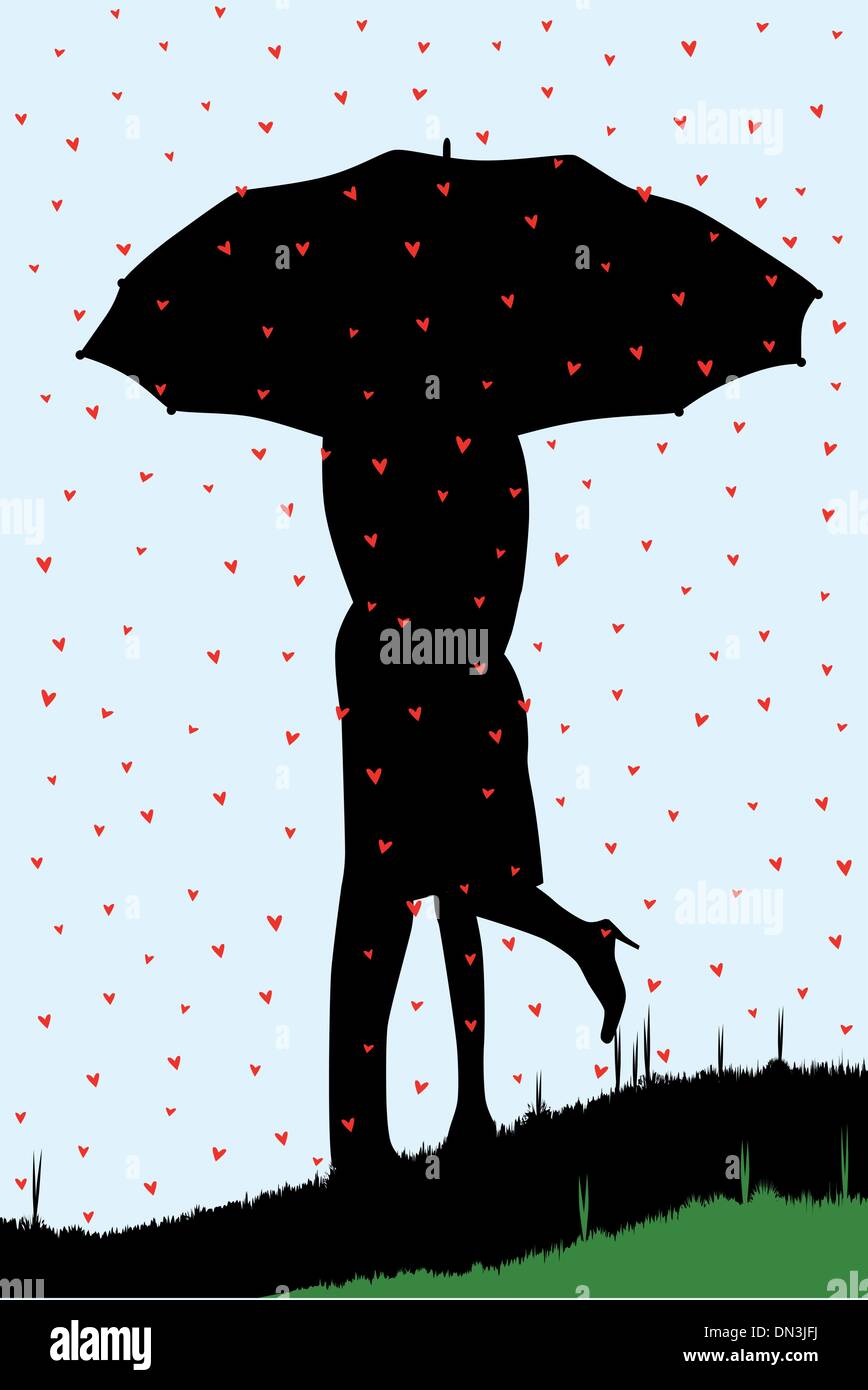 Romantic couple kissing rain Stock Vector Images - Alamy