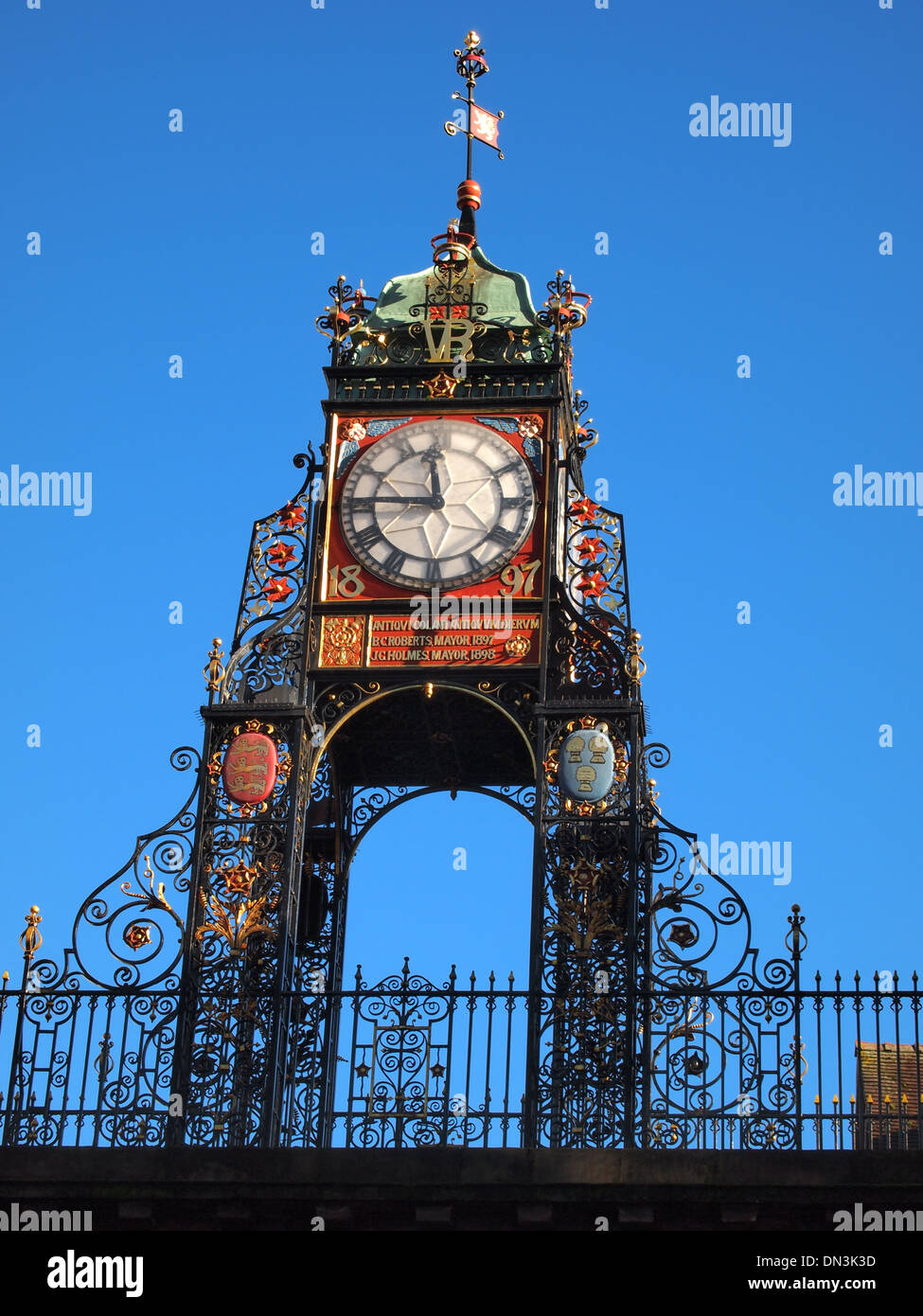 The famous Victorian Eastgate Clock, on the city walls, in the city of ...