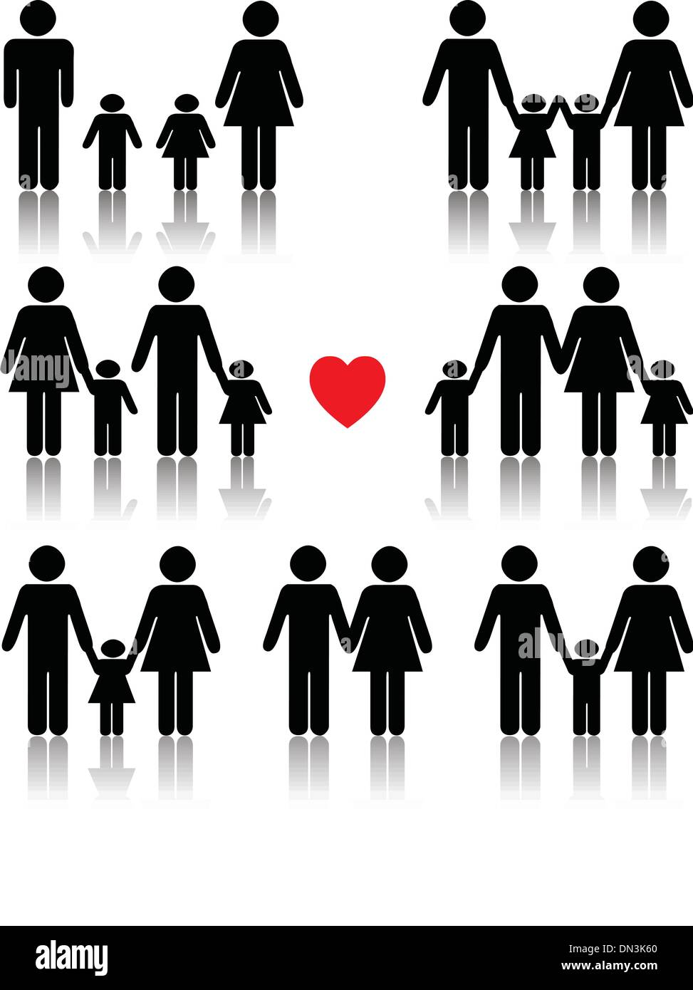 Family life icon set in black with a red heart Stock Vector Image & Art ...