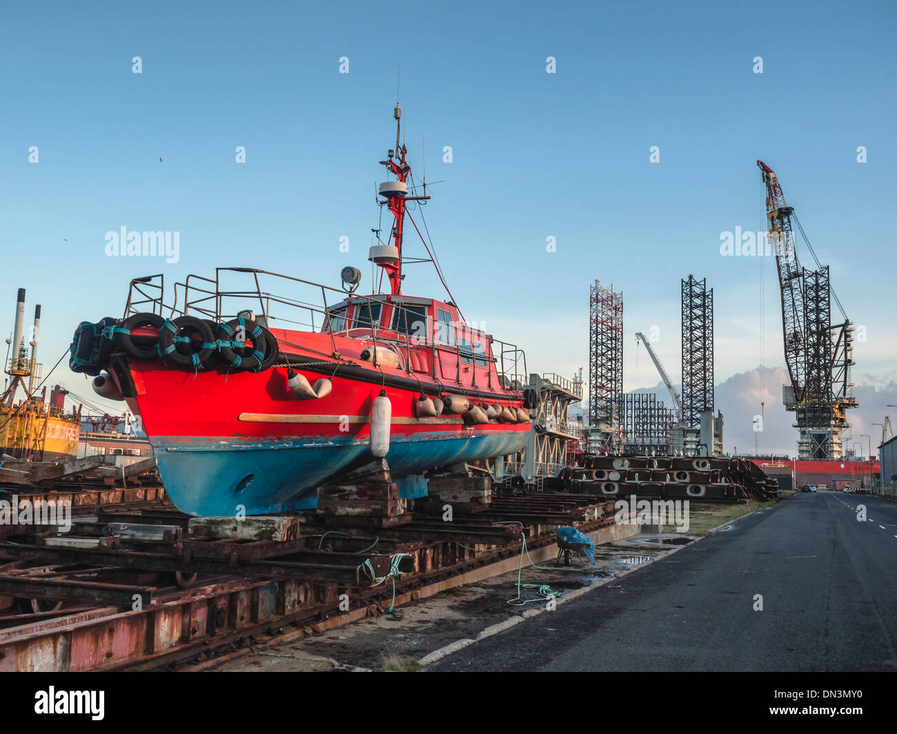 Panorama of Esbjerg oil harbor, Denmark Stock Photo - Alamy