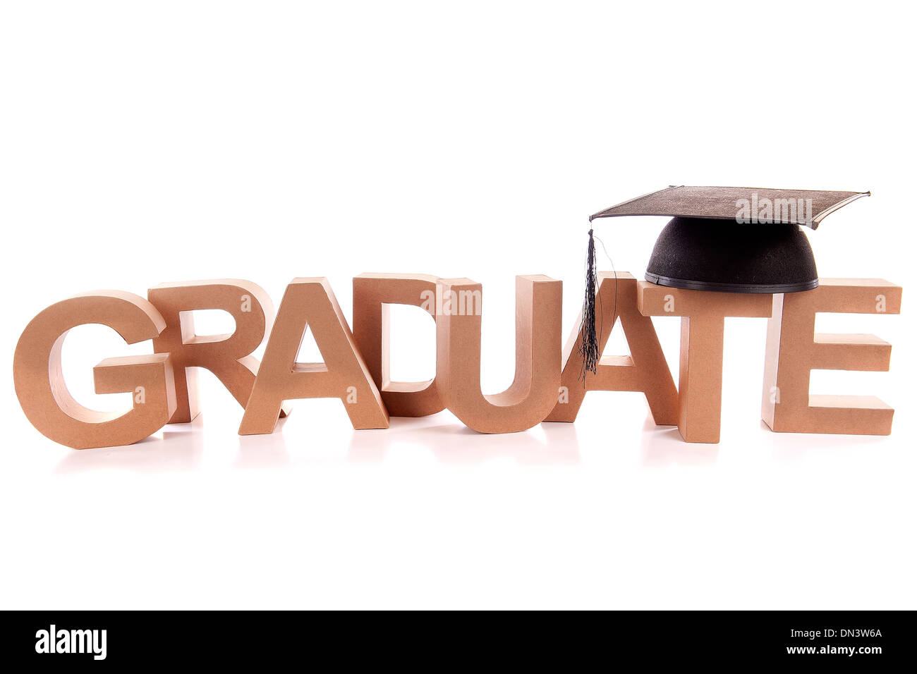 The word " graduate " with the hat on a white background Stock Photo ...