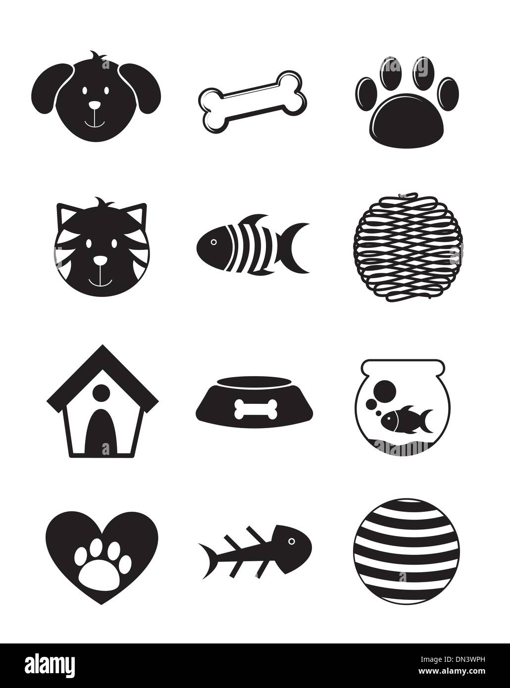 Vector pets black icons pets black icons fish and dog hi-res stock ...