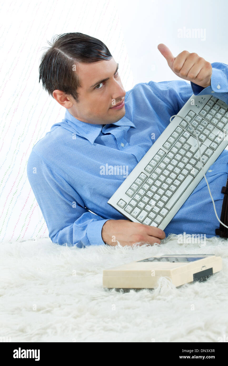 Man with Keyboard Stock Photo - Alamy
