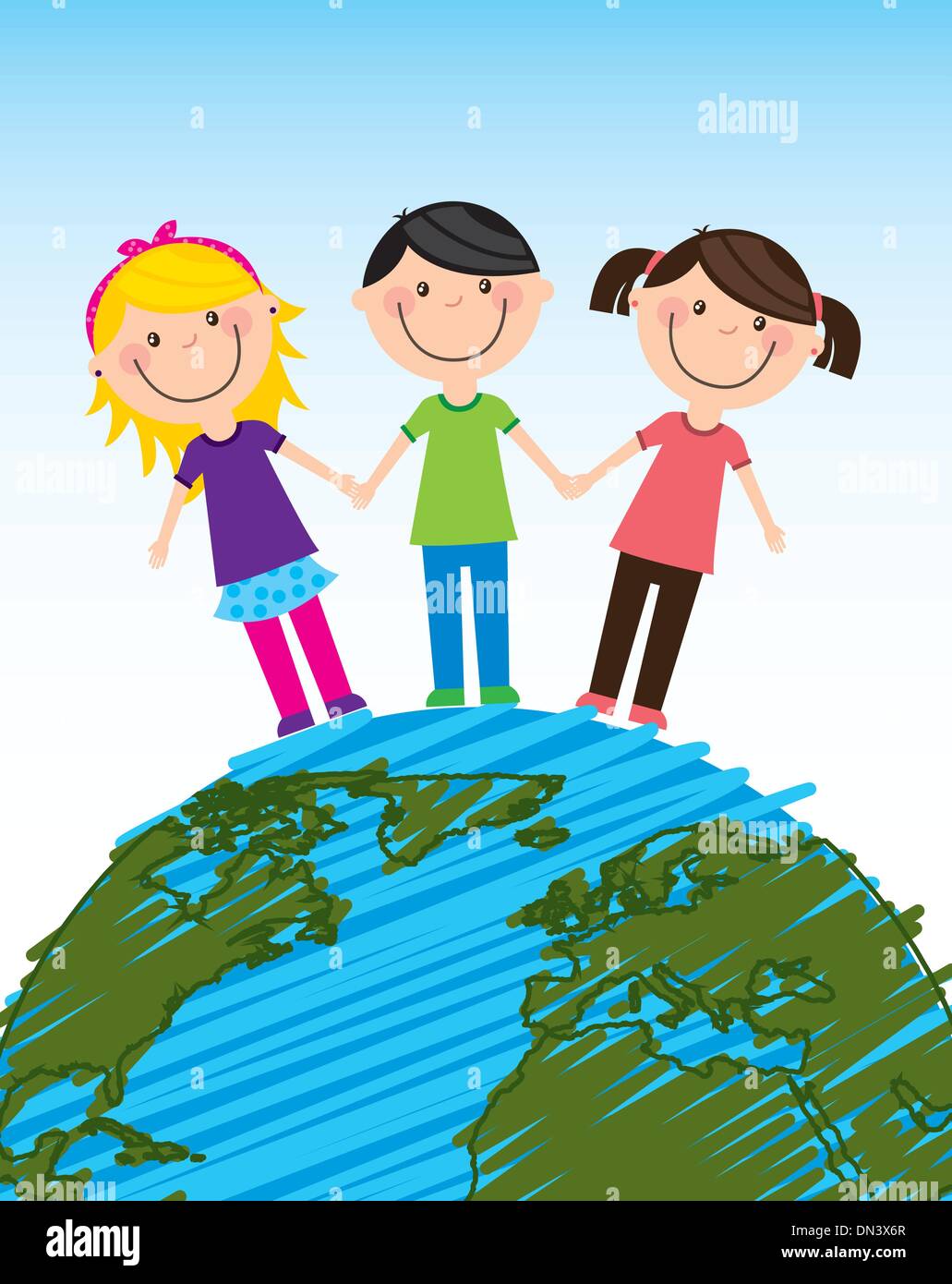 Children drawing the earth together hi-res stock photography and images ...