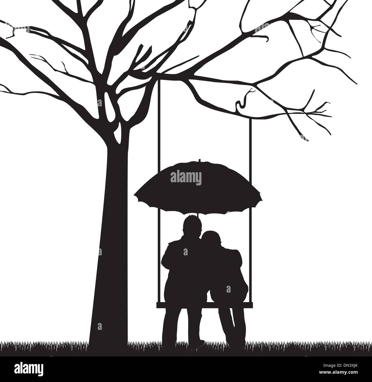 Man sitting under tree illustration hi-res stock photography and images ...