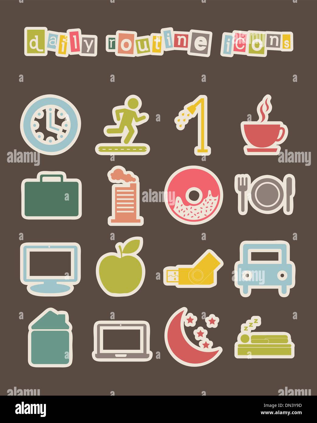 Man daily routine icon sign hi-res stock photography and images - Alamy