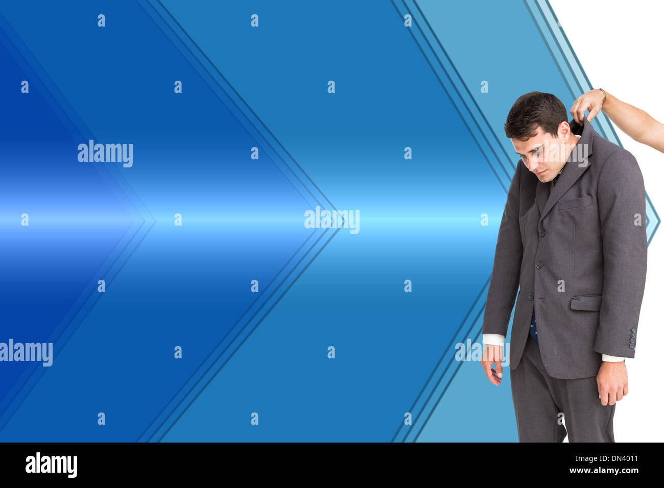 Composite image of businessman hanging Stock Photo - Alamy