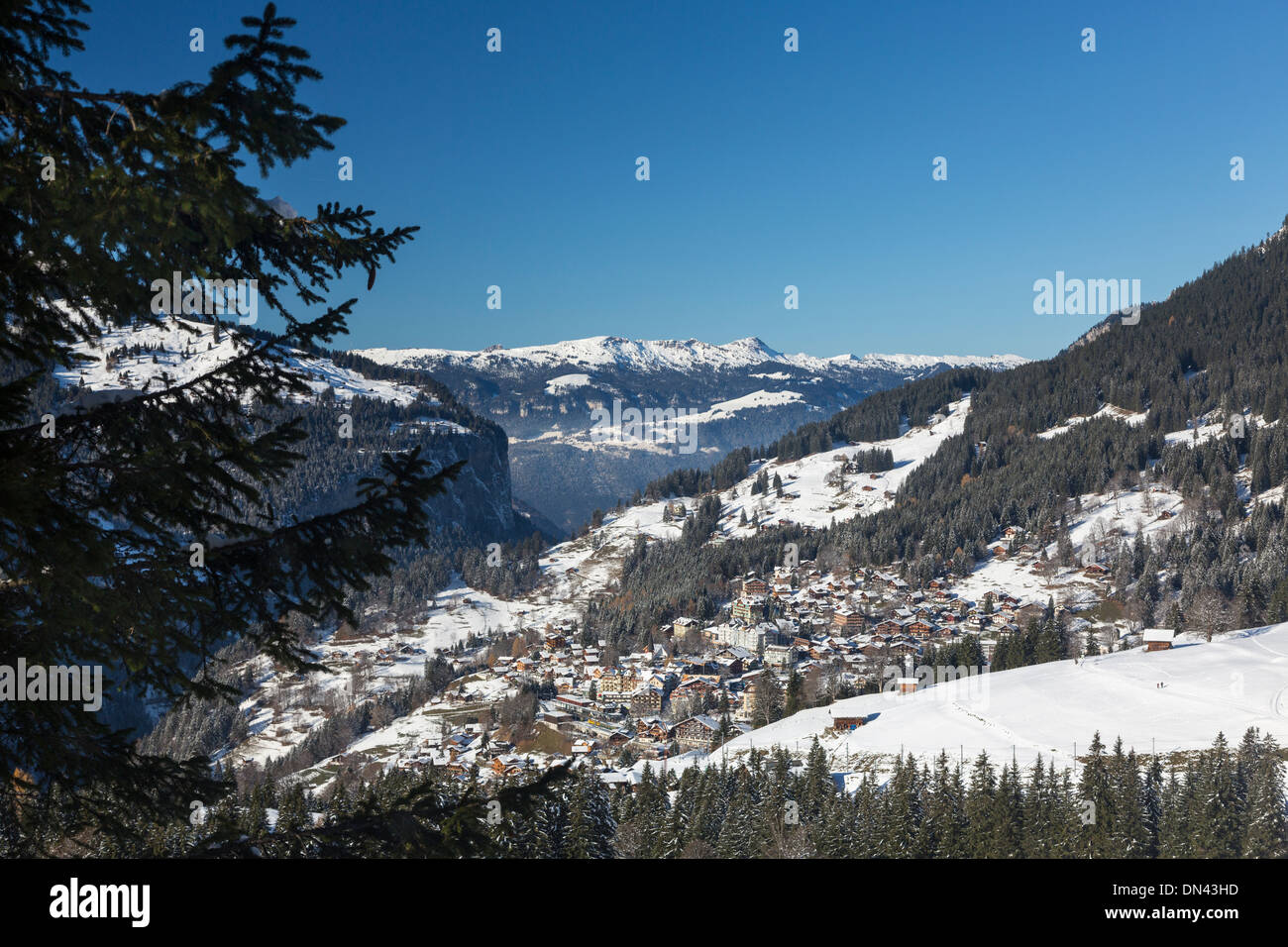 winter view of village of Wengen, Bernese Oberland, Switzerland Stock ...