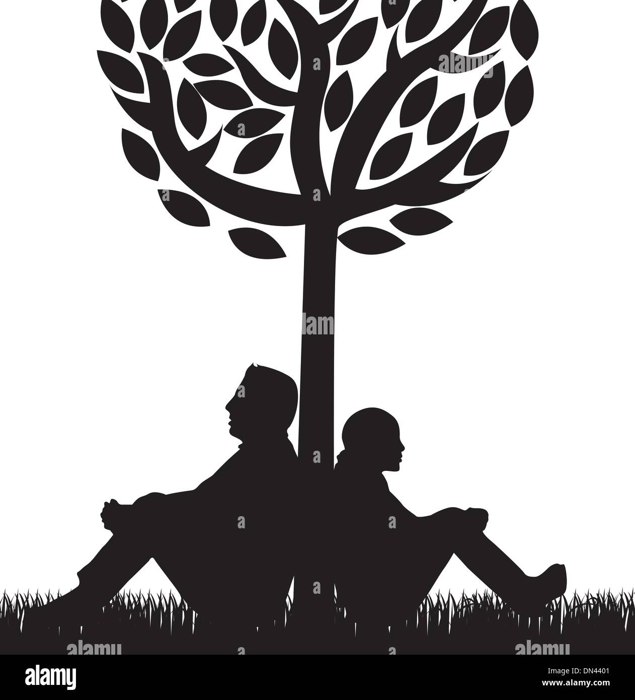 Man sitting under tree illustration hi-res stock photography and images ...