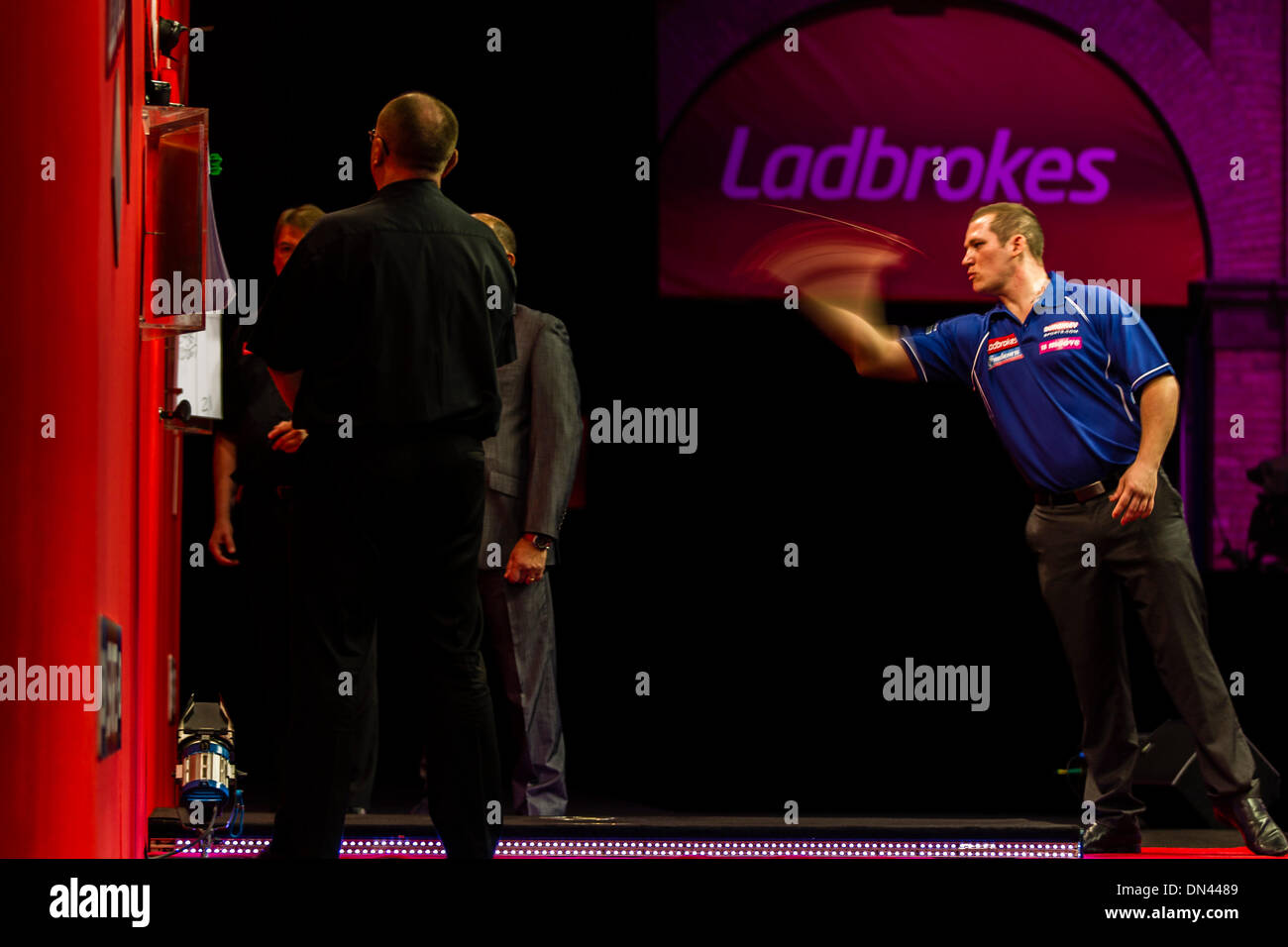 London, UK. 18th Dec, 2013. Arron Monk in action during his first round ...