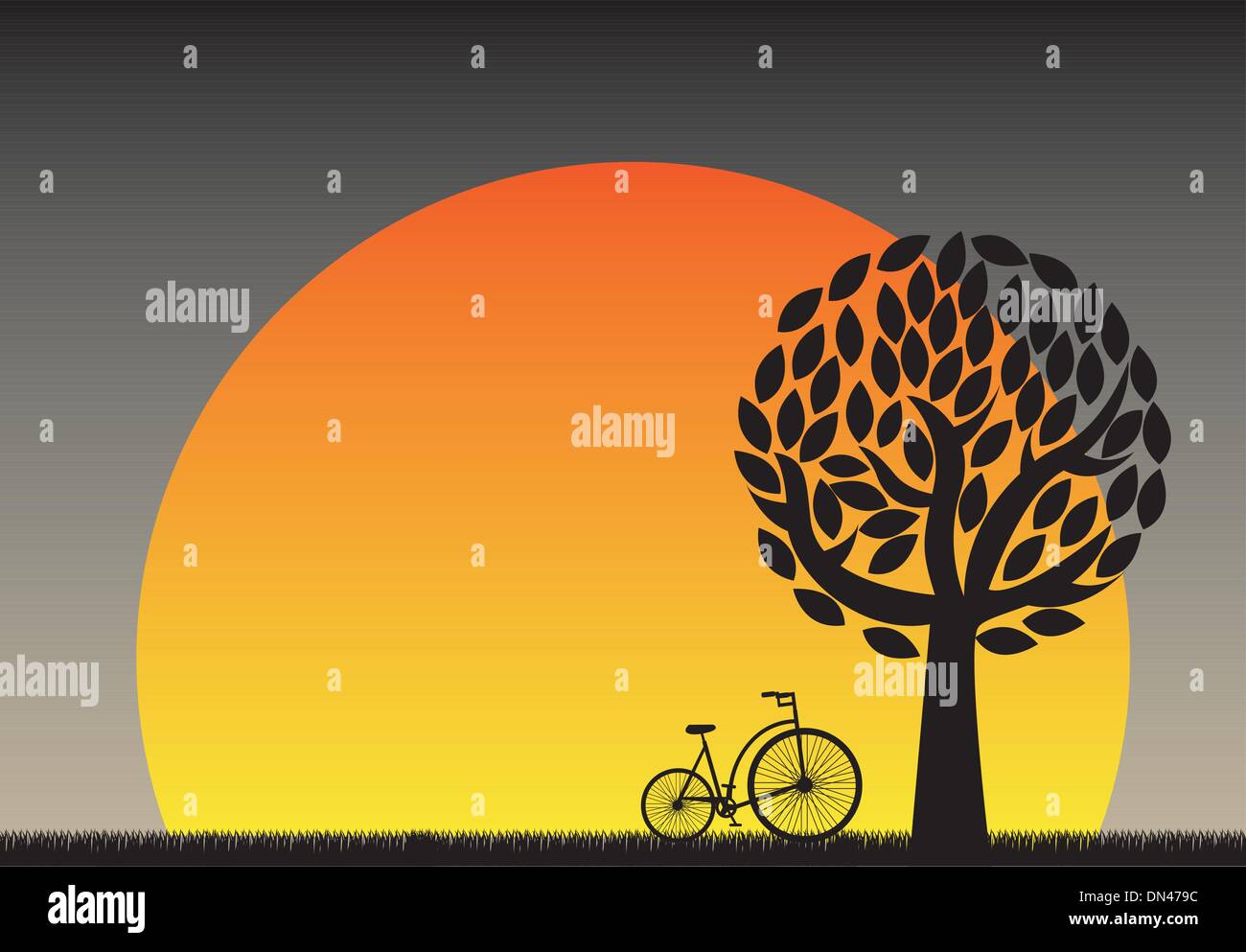 Yellow sunset in dark cloud Stock Vector Images - Alamy