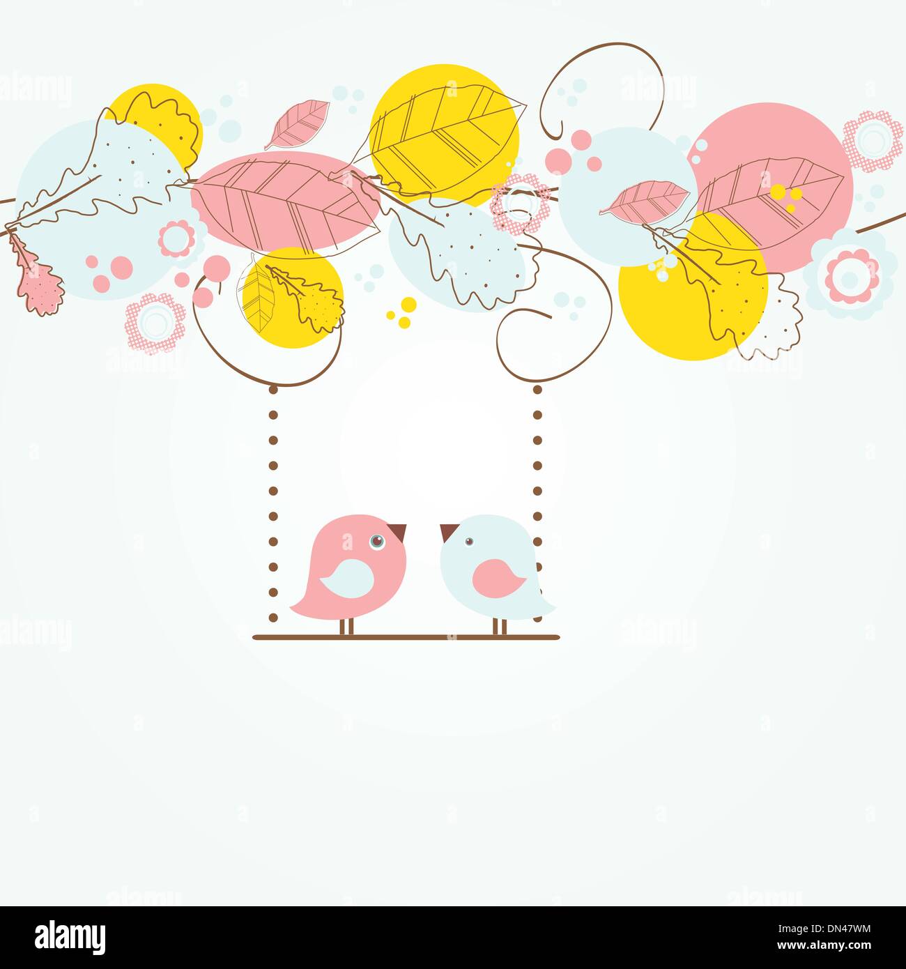Cute Greetings Card With Birds On A Swing Stock Vector Image And Art Alamy