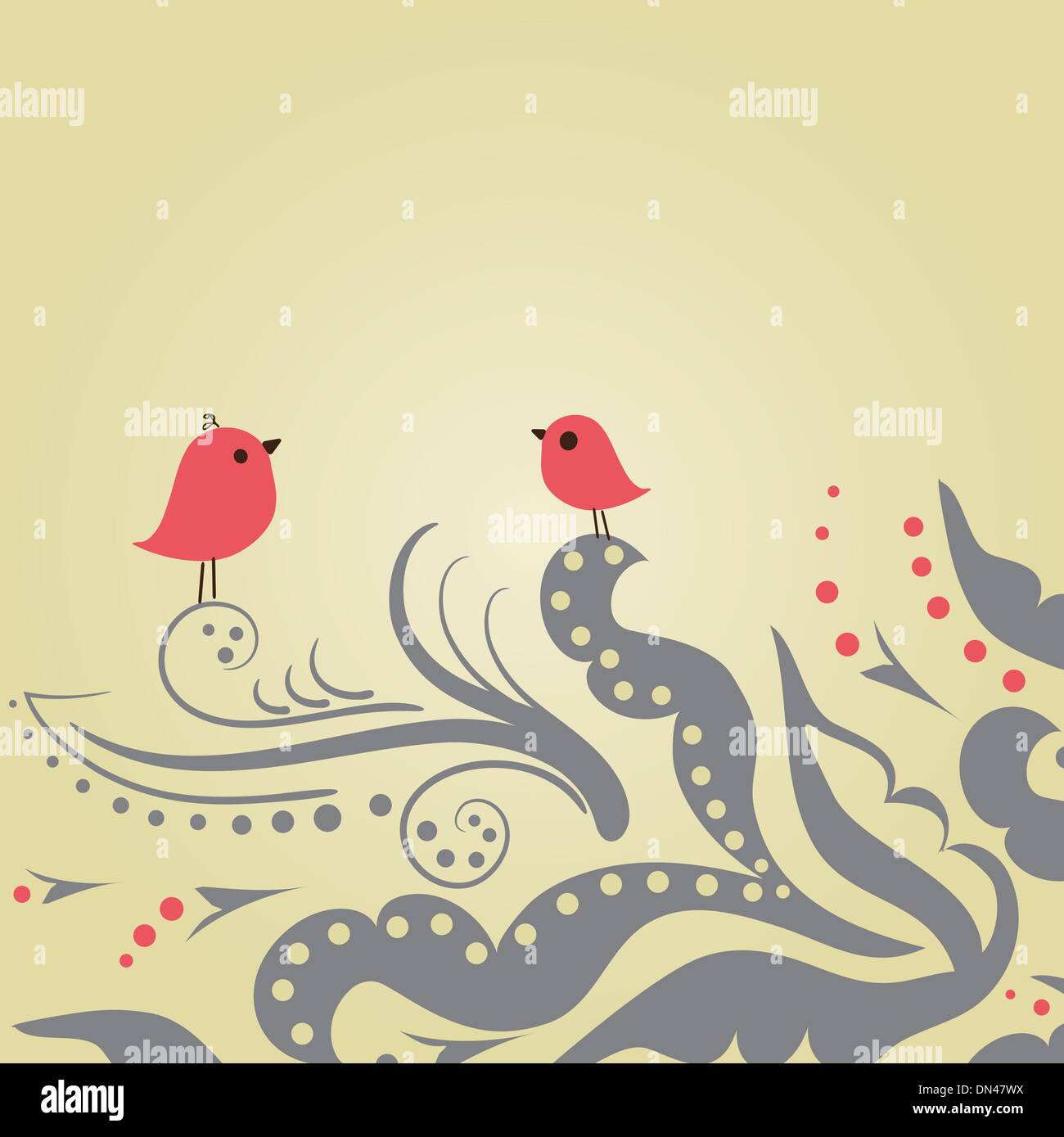 Cute Greetings Card With Birds On A Swing Stock Vector Image And Art Alamy