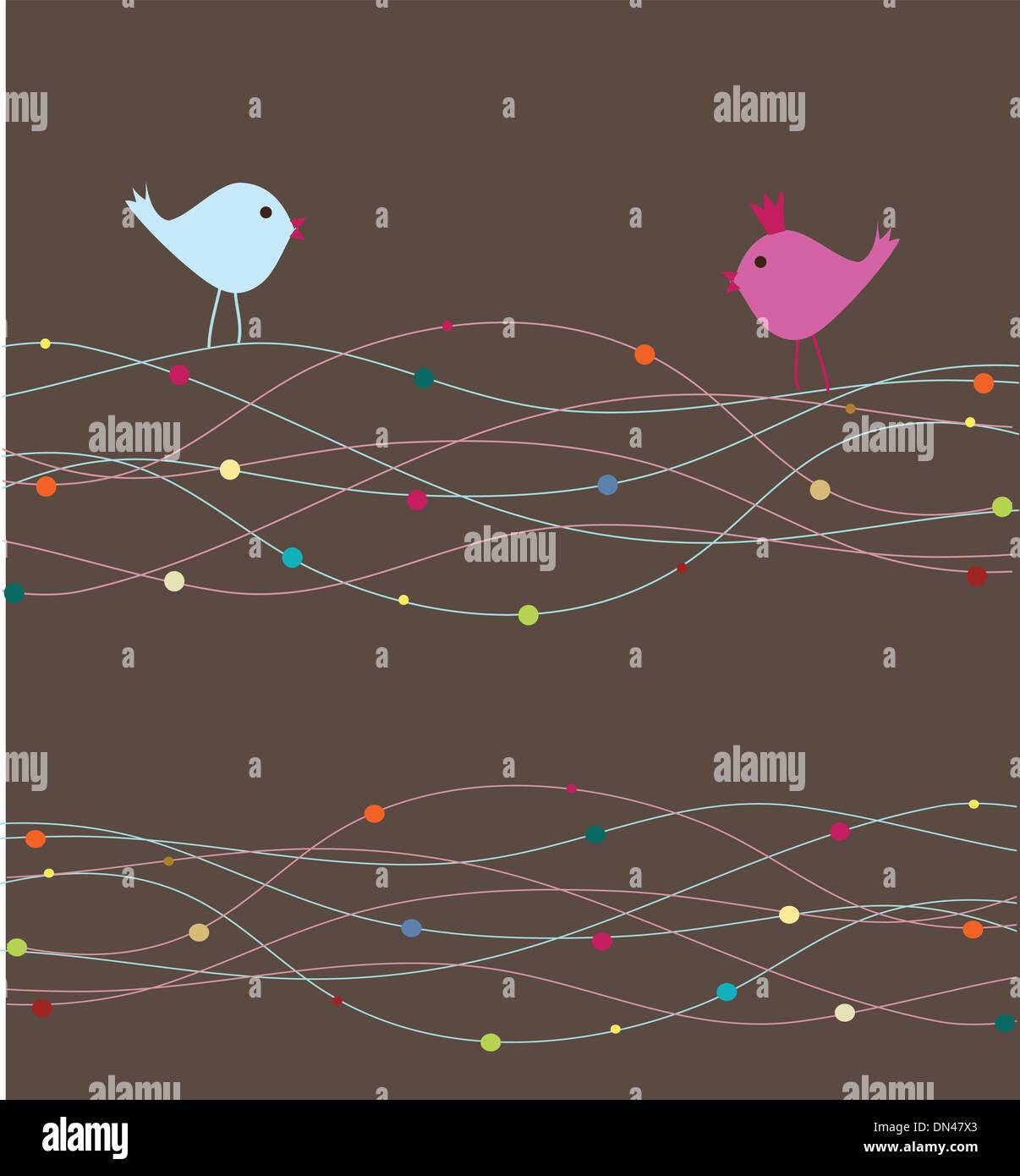 Cute Greetings Card With Birds On A Swing Stock Vector Image And Art Alamy