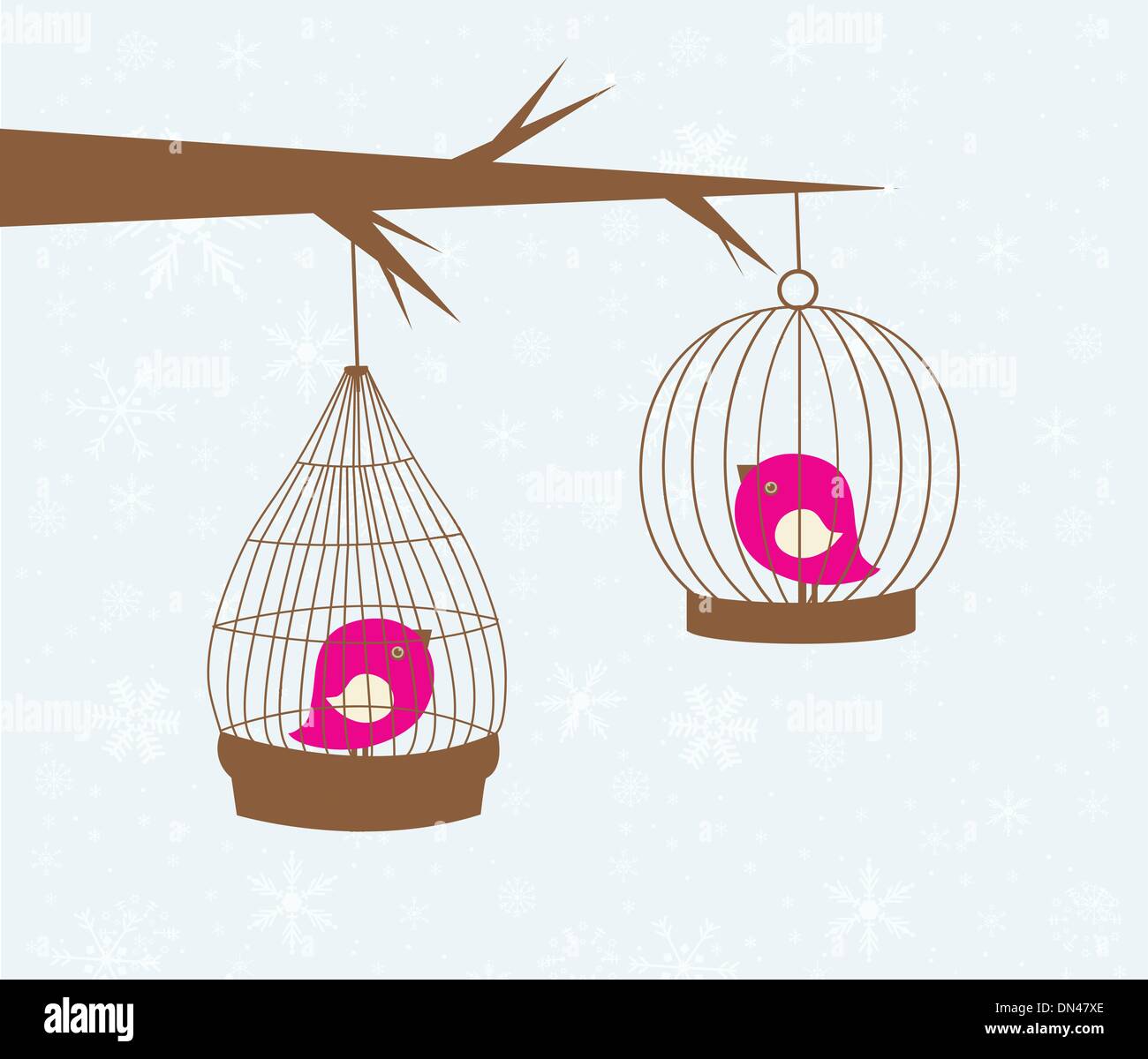 Vintage card with two cute birds in retro cages Stock Vector Image ...