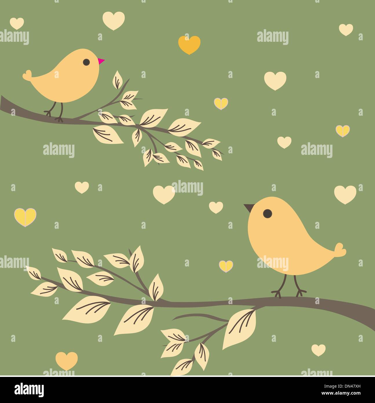 Cute Greetings Card With Birds On A Swing Stock Vector Image And Art Alamy