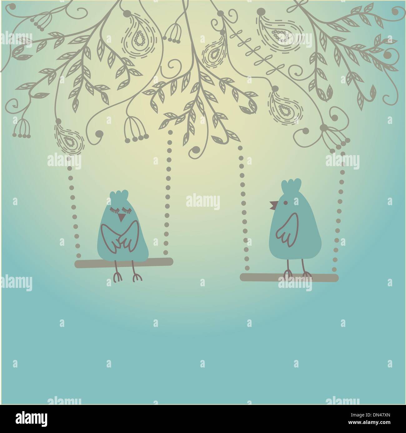 Cute Greetings Card With Birds On A Swing Stock Vector Image And Art Alamy