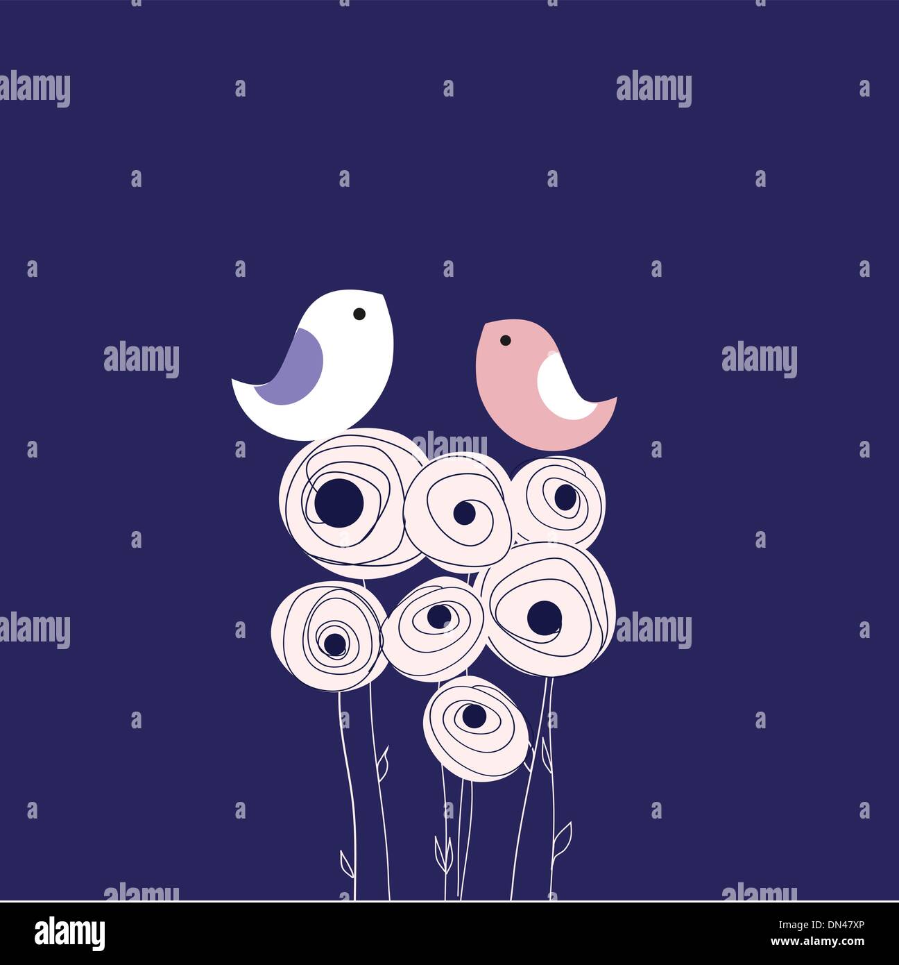 Cute Greetings Card With Birds On A Swing Stock Vector Image And Art Alamy