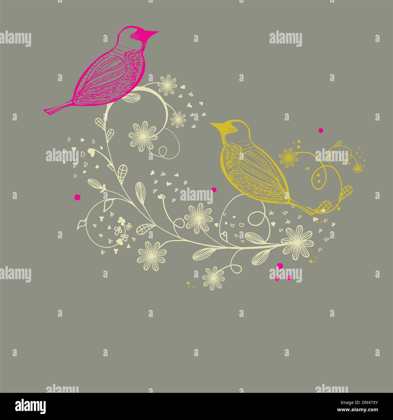 Cute Greetings Card With Birds On A Swing Stock Vector Image And Art Alamy