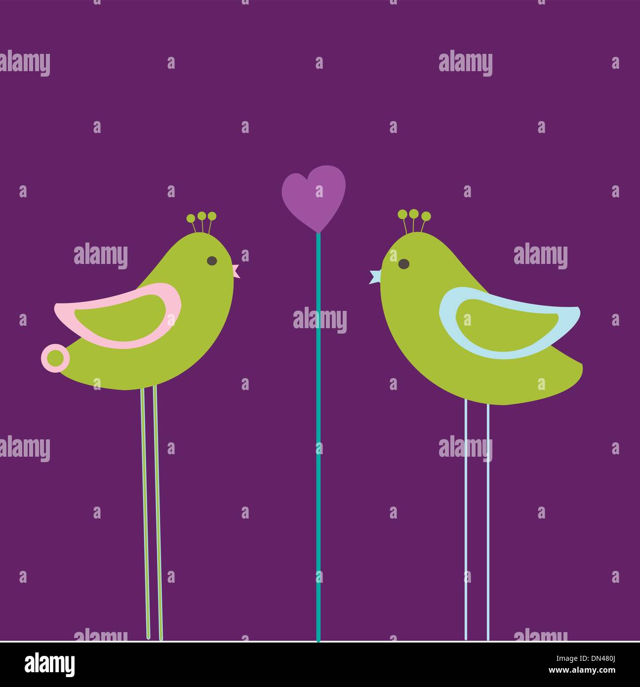 Cute Greetings Card With Birds On A Swing Stock Vector Image And Art Alamy