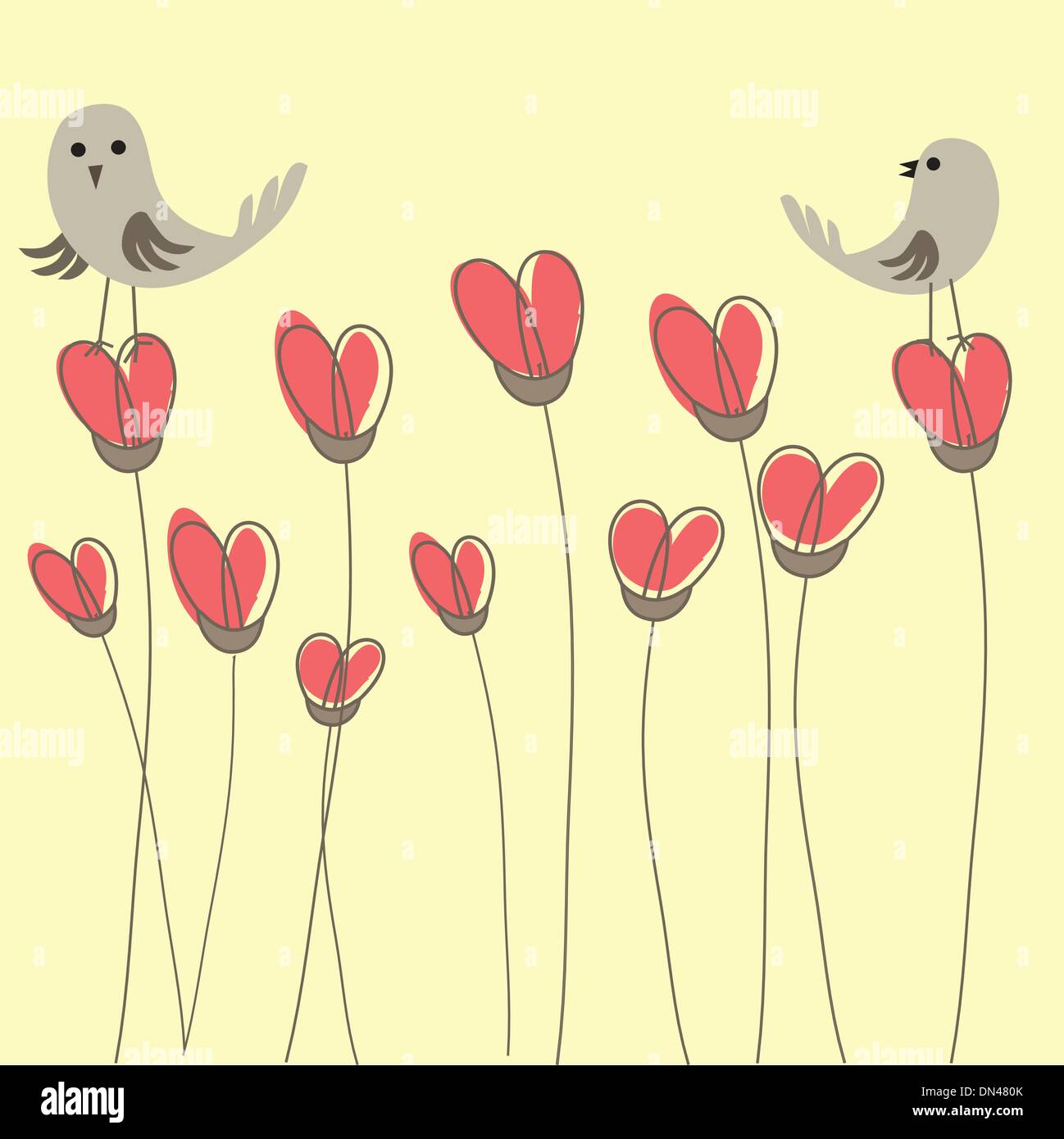 Cute Greetings Card With Birds On A Swing Stock Vector Image And Art Alamy