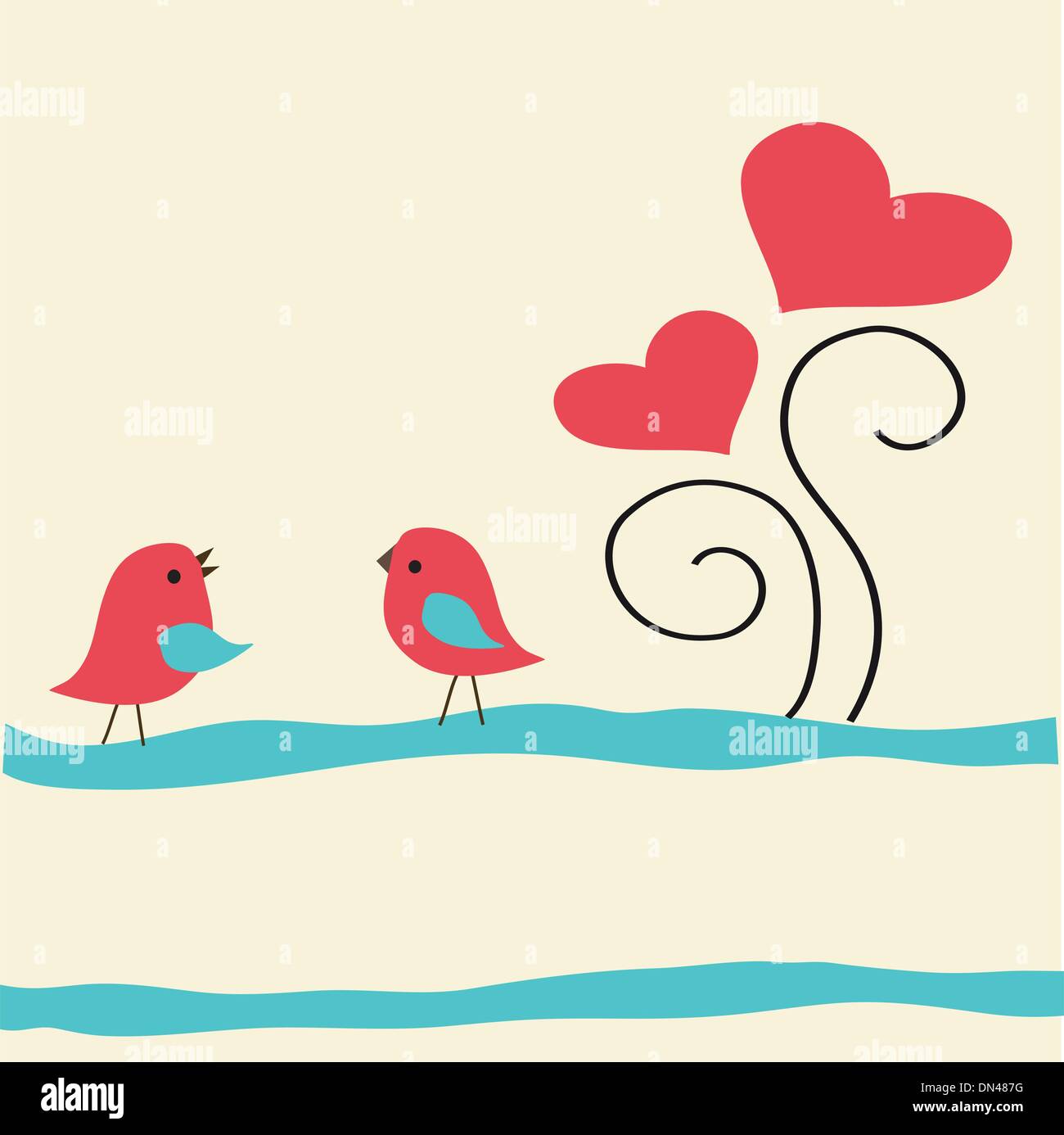 Cute Greetings Card With Birds On A Swing Stock Vector Image And Art Alamy