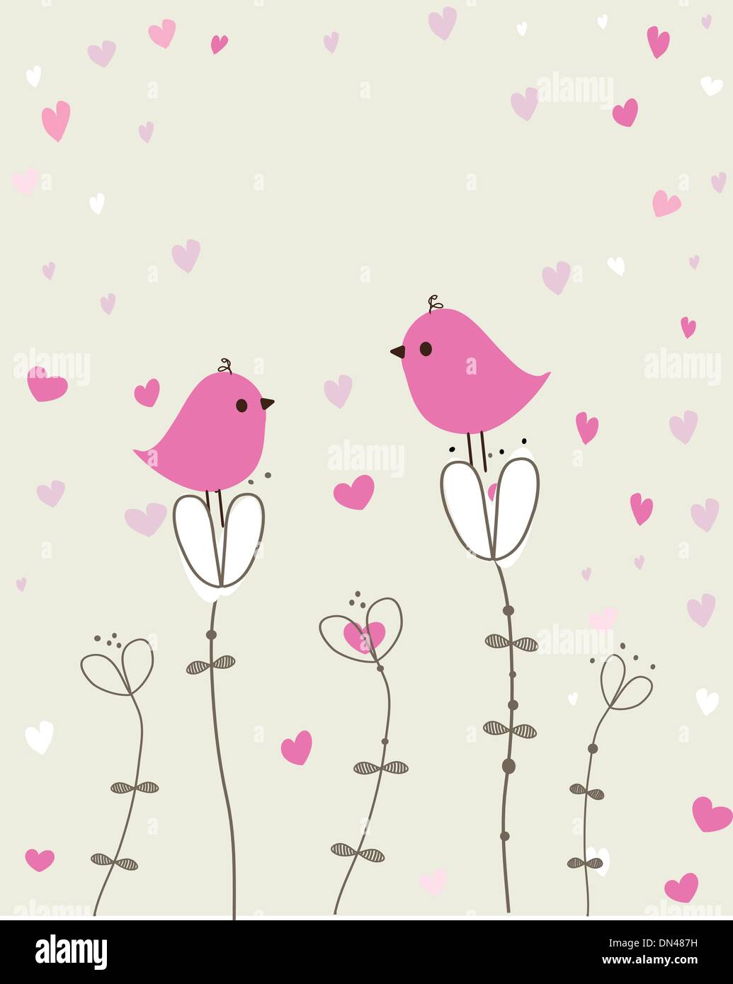 Cute Greetings Card With Birds On A Swing Stock Vector Image And Art Alamy