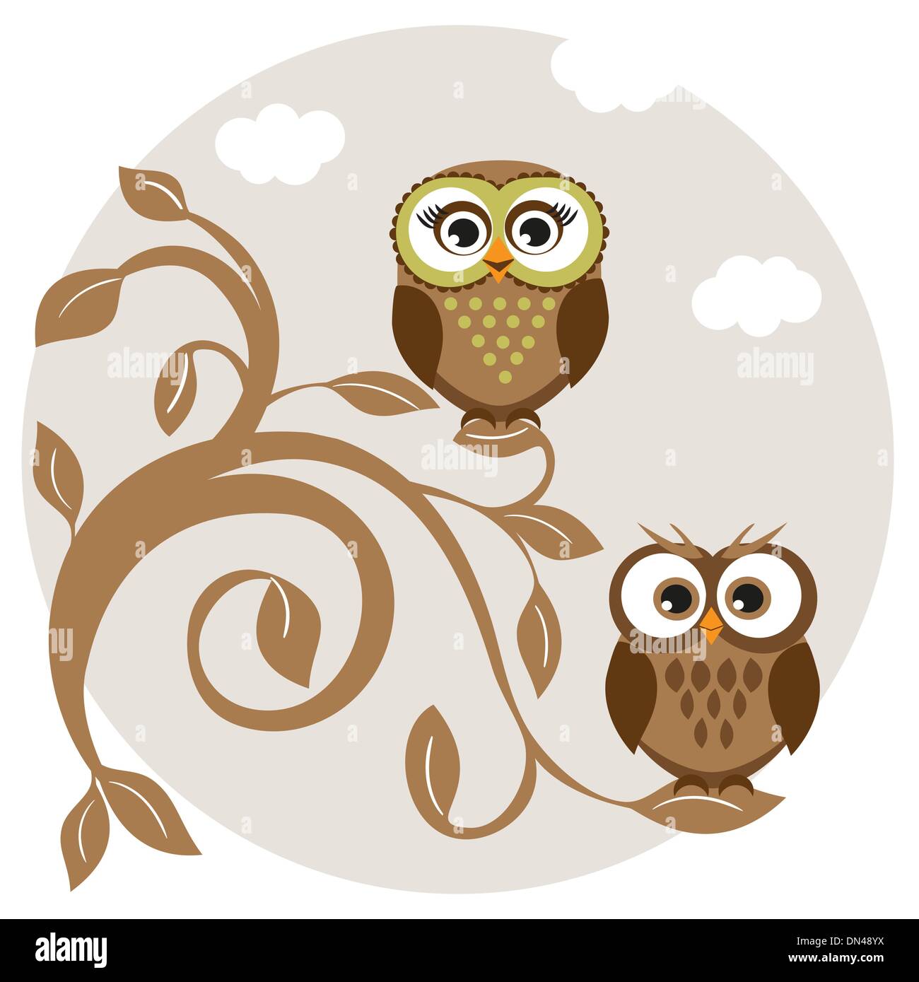 Two cute owls on the tree branch Stock Vector Image & Art - Alamy