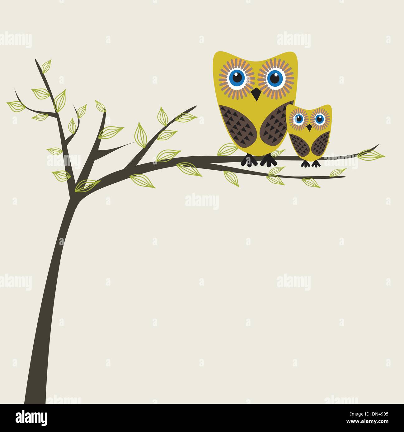 Two cute owls on the tree branch Stock Vector Image & Art - Alamy