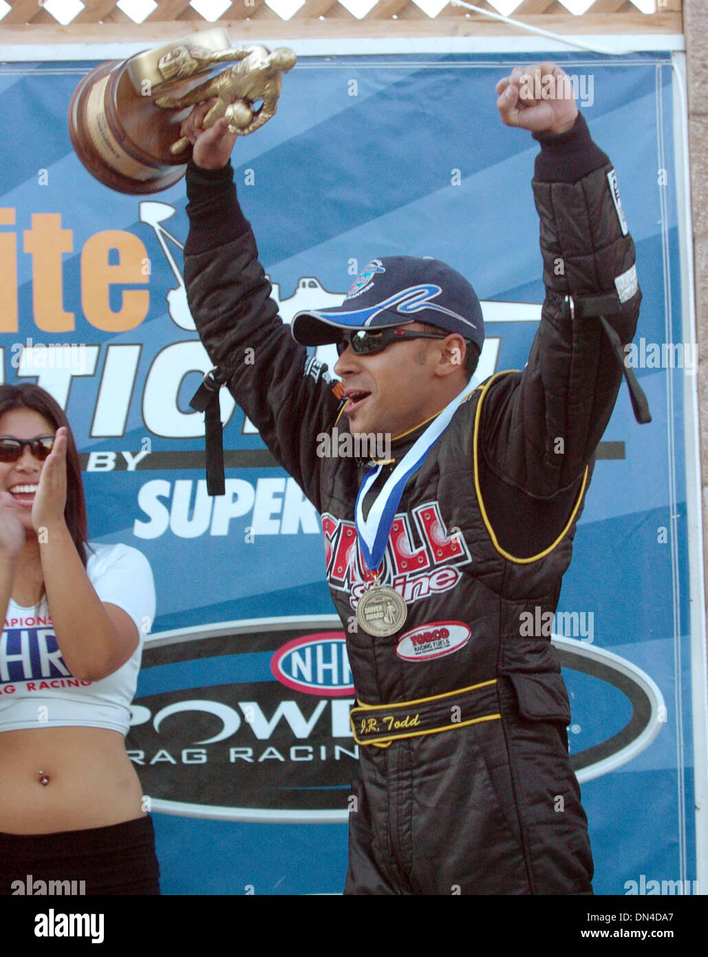 Jul 30, 2006; Sonoma, CA, USA; Top Fuel winner JR TODD celebrates his ...