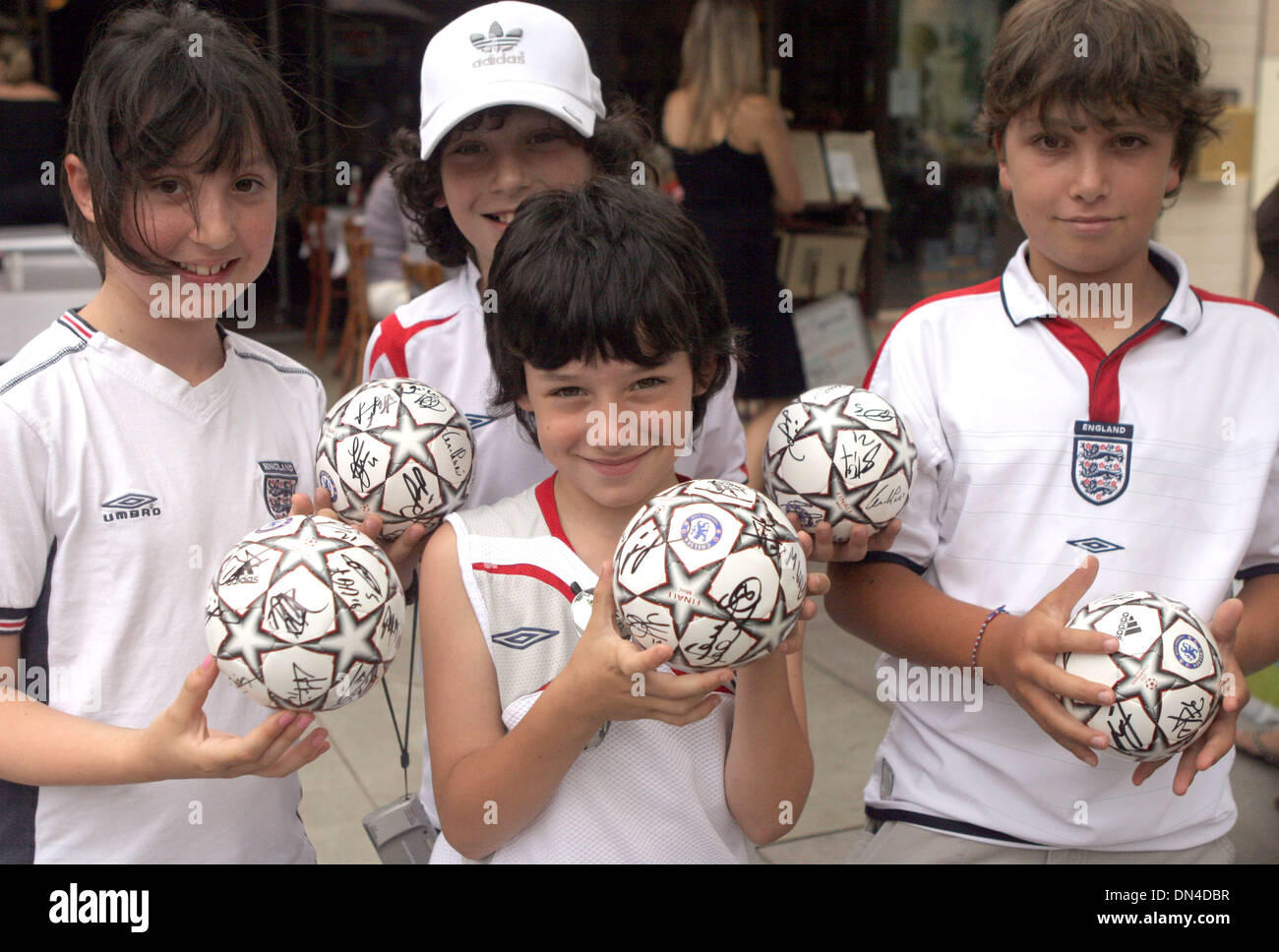 Jul 30, 2006; Santa Monica, CA, USA; Chelsea soccer team fans from left ...