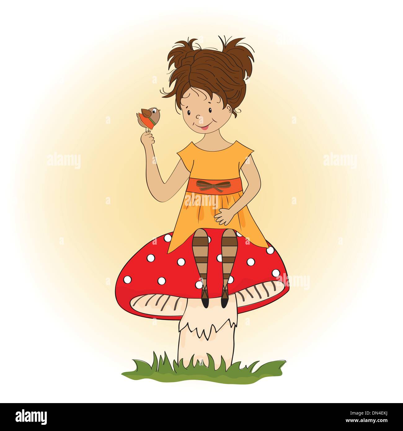 pretty young girl sitting on a mushroom Stock Vector Image & Art - Alamy
