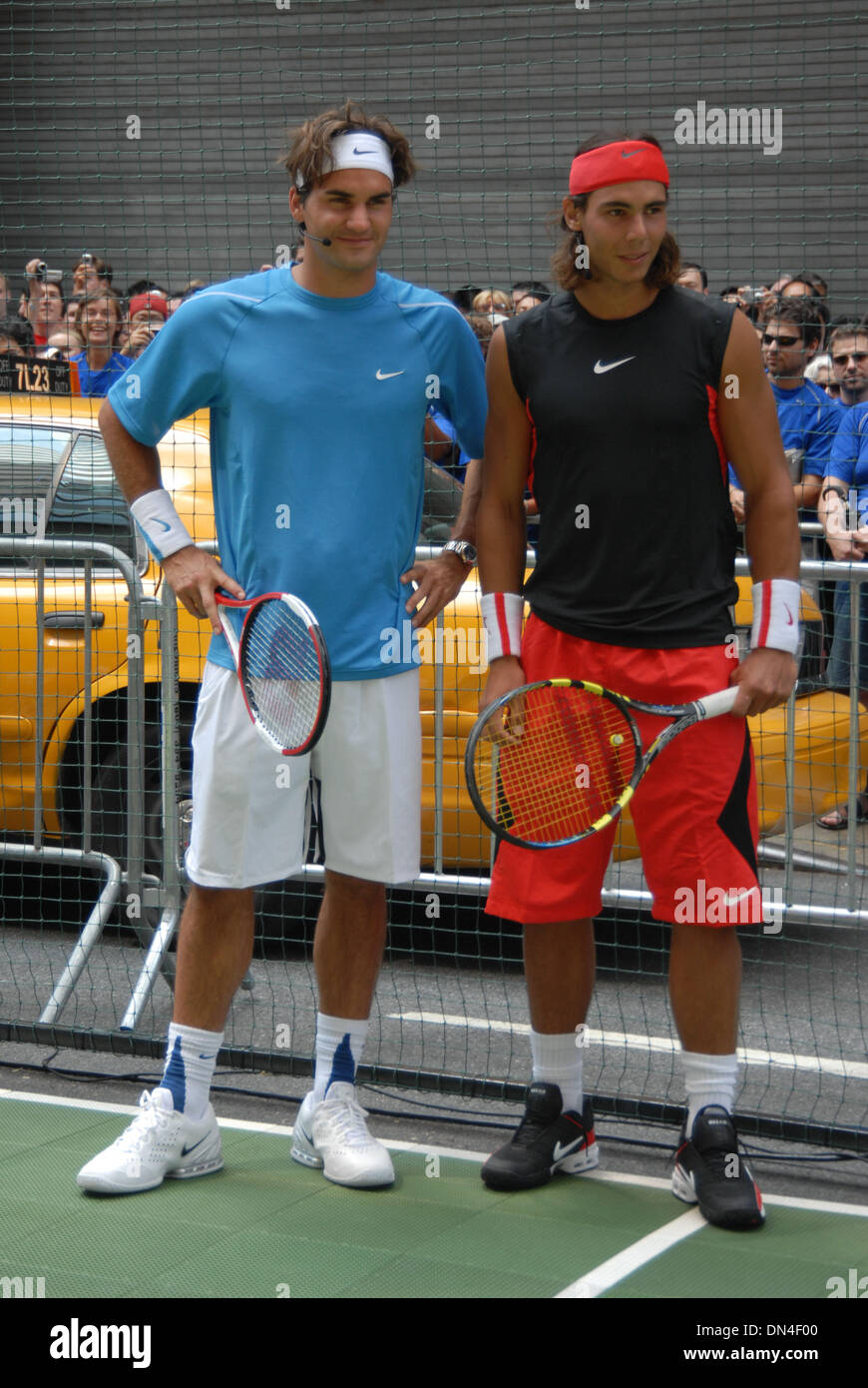 Aug 24, 2006; New York, NY, USA; RAFAEL NADAL and ROGER FEDERER playing ...