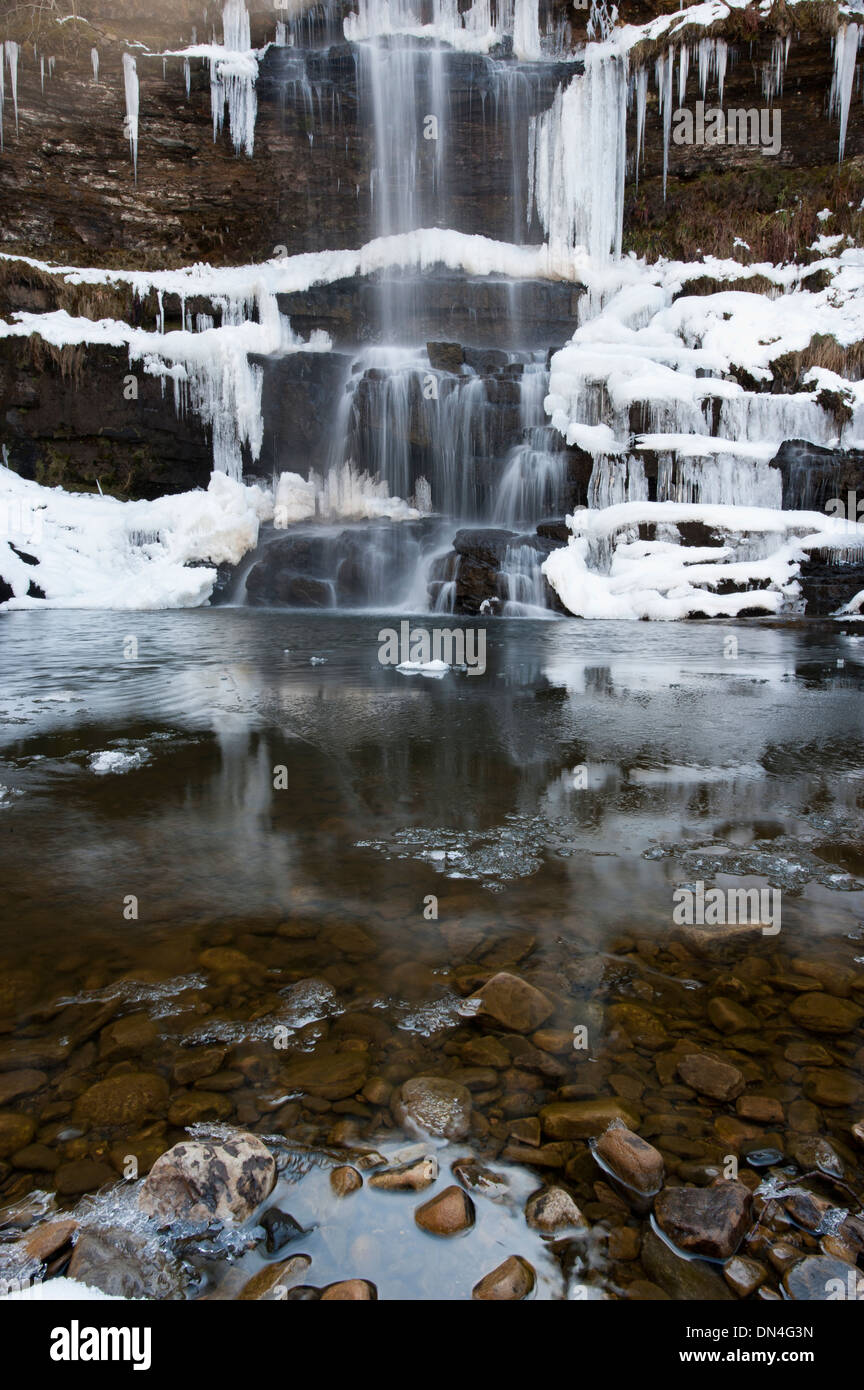Uldale Falls frozen over in winter. Baugh Fell in the Howgills, Cumbria ...