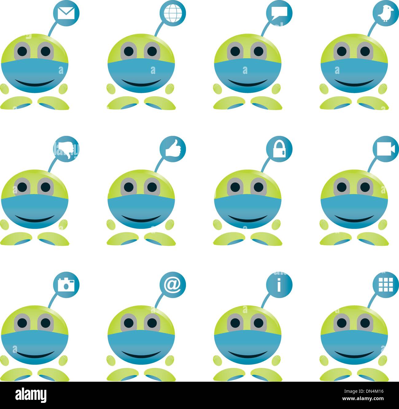 Set of mascot symbol showing social technology and media icons Stock ...