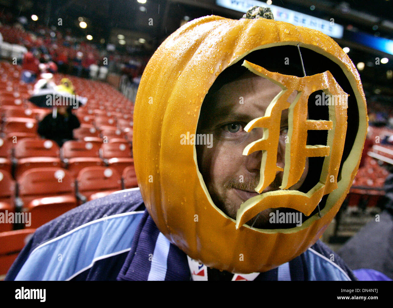 Oct 25, 2006; St. Louis, MO, USA; Rain falls on the pumpkin head of ...