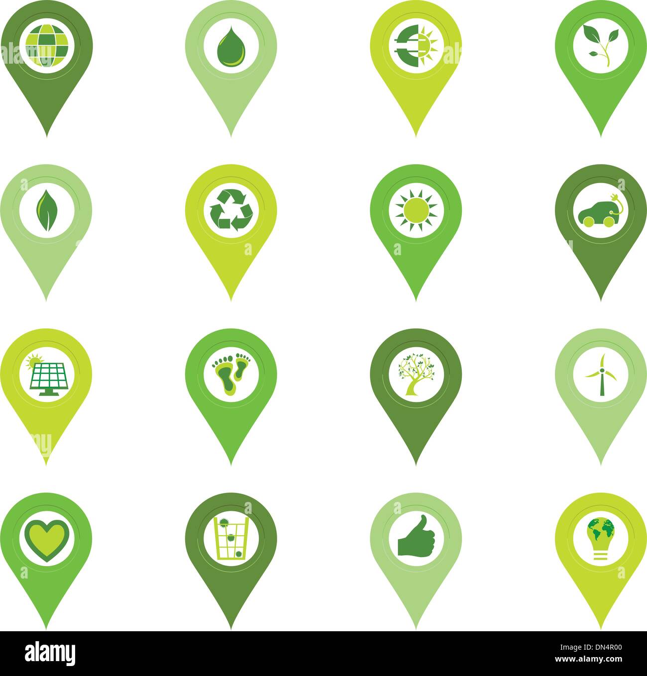 Set of pinpoint icons of bio eco environmental related symbols Stock ...
