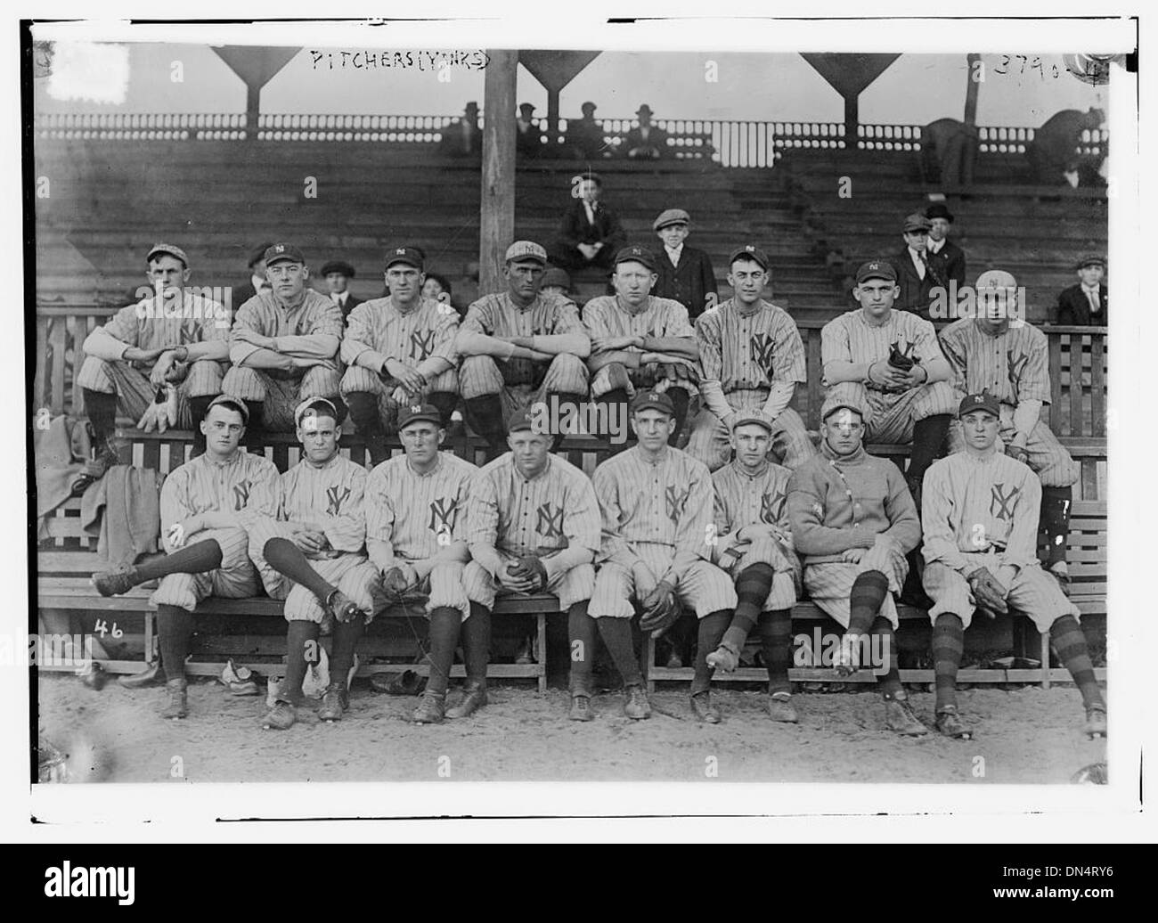 This historical photograph captures the pitchers of the New York AL ...