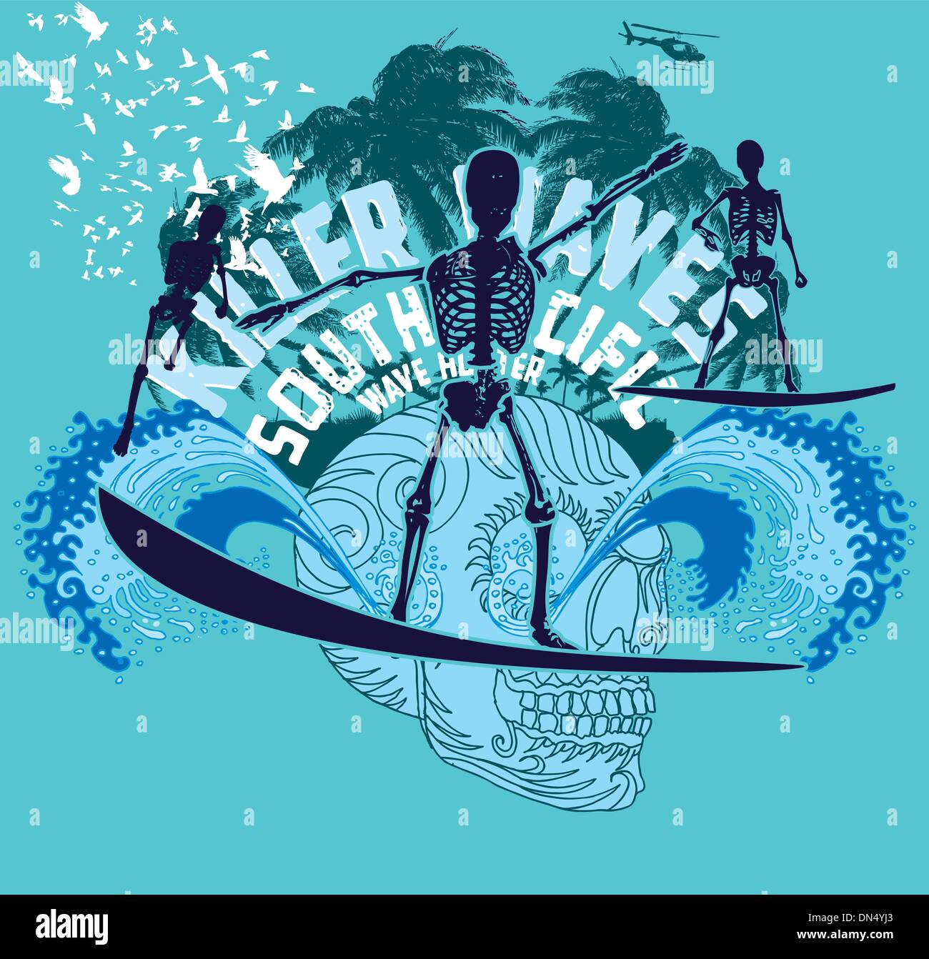 pacific ocean skeleton surfer vector art Stock Vector Image & Art - Alamy