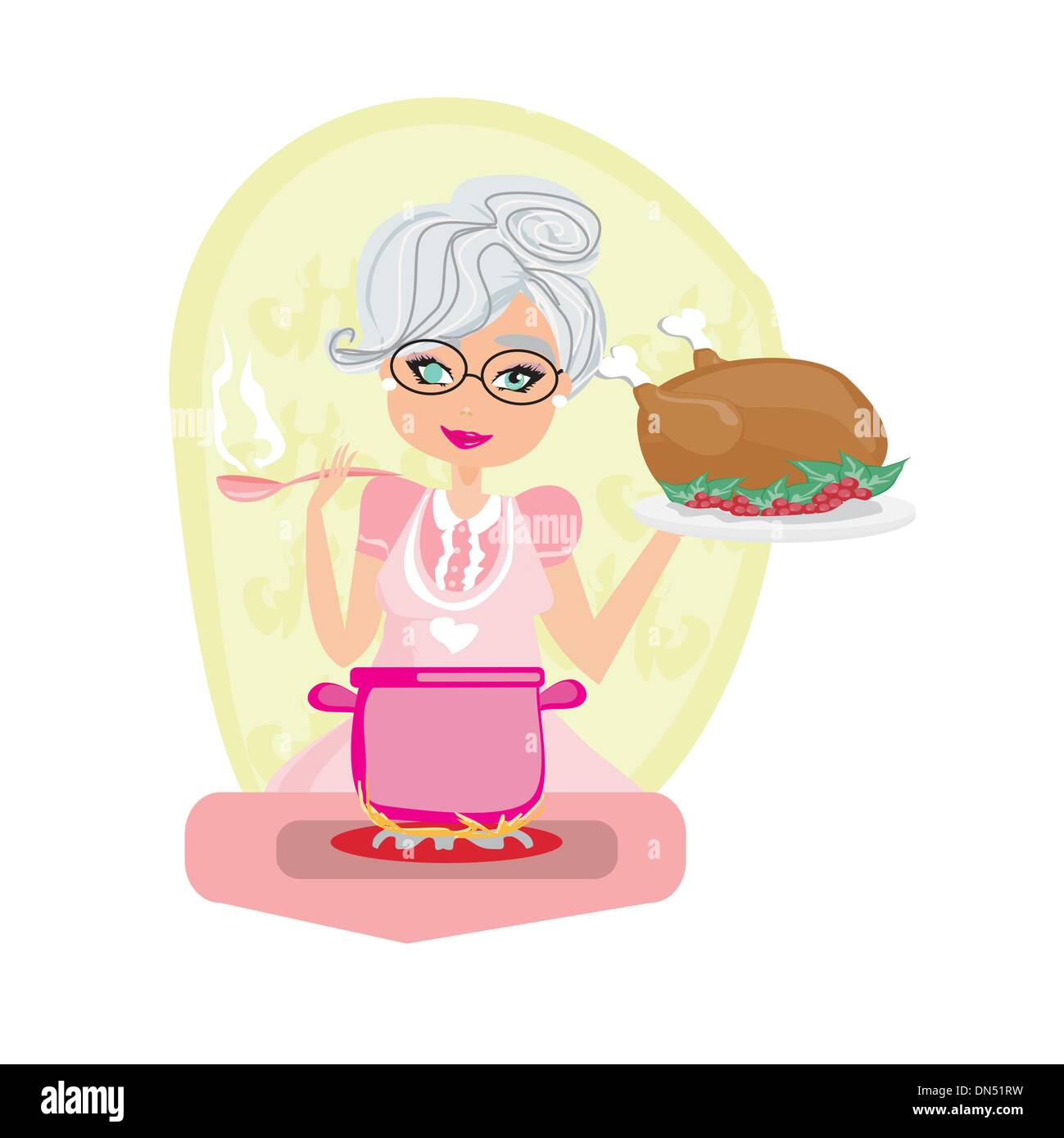 Old lady cooking illustration hi-res stock photography and images - Alamy