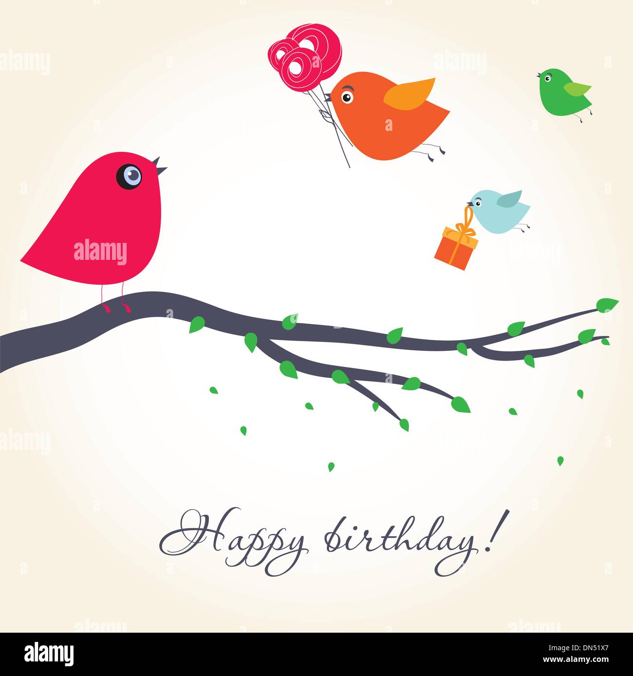 Cute Greetings Card With Birds On A Swing Stock Vector Image And Art Alamy