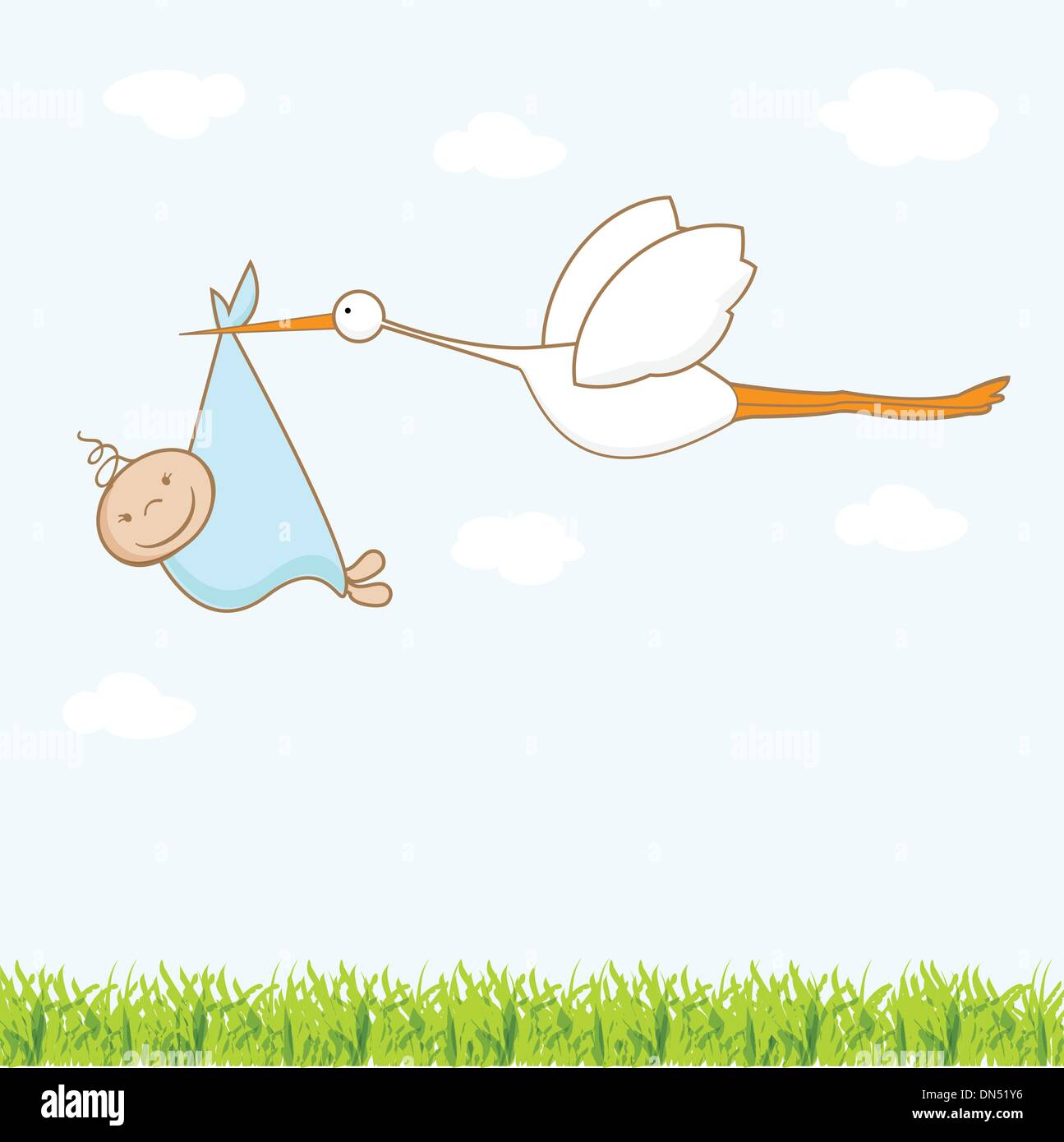 Baby arrival card with stork that brings a cute boy Stock Vector Image ...