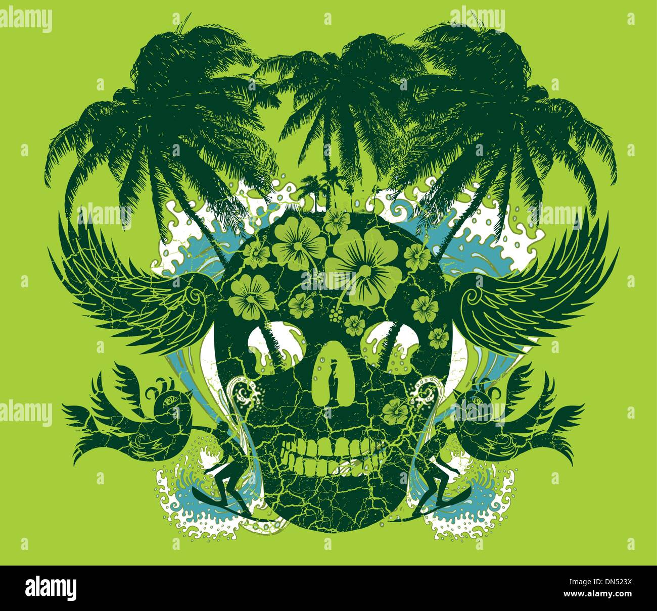 Surfboard and tropical island Stock Vector Images - Alamy