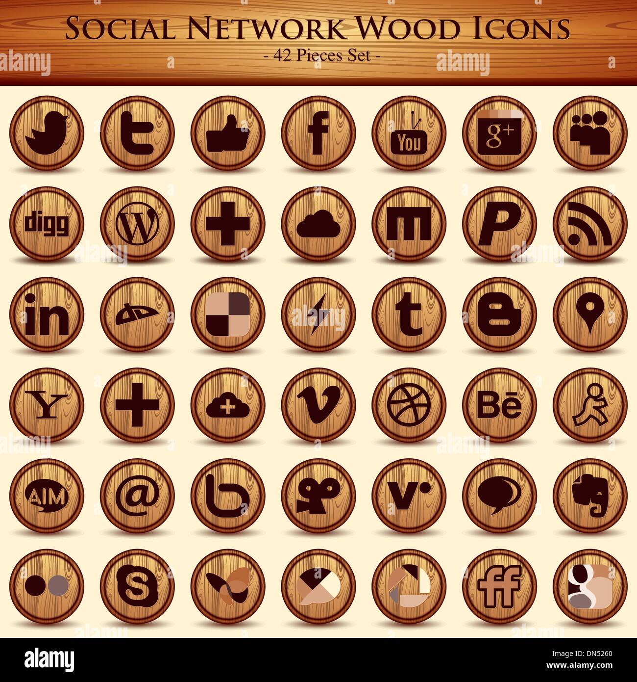 Social network icons. Wood Texture Buttons Stock Vector Image & Art - Alamy