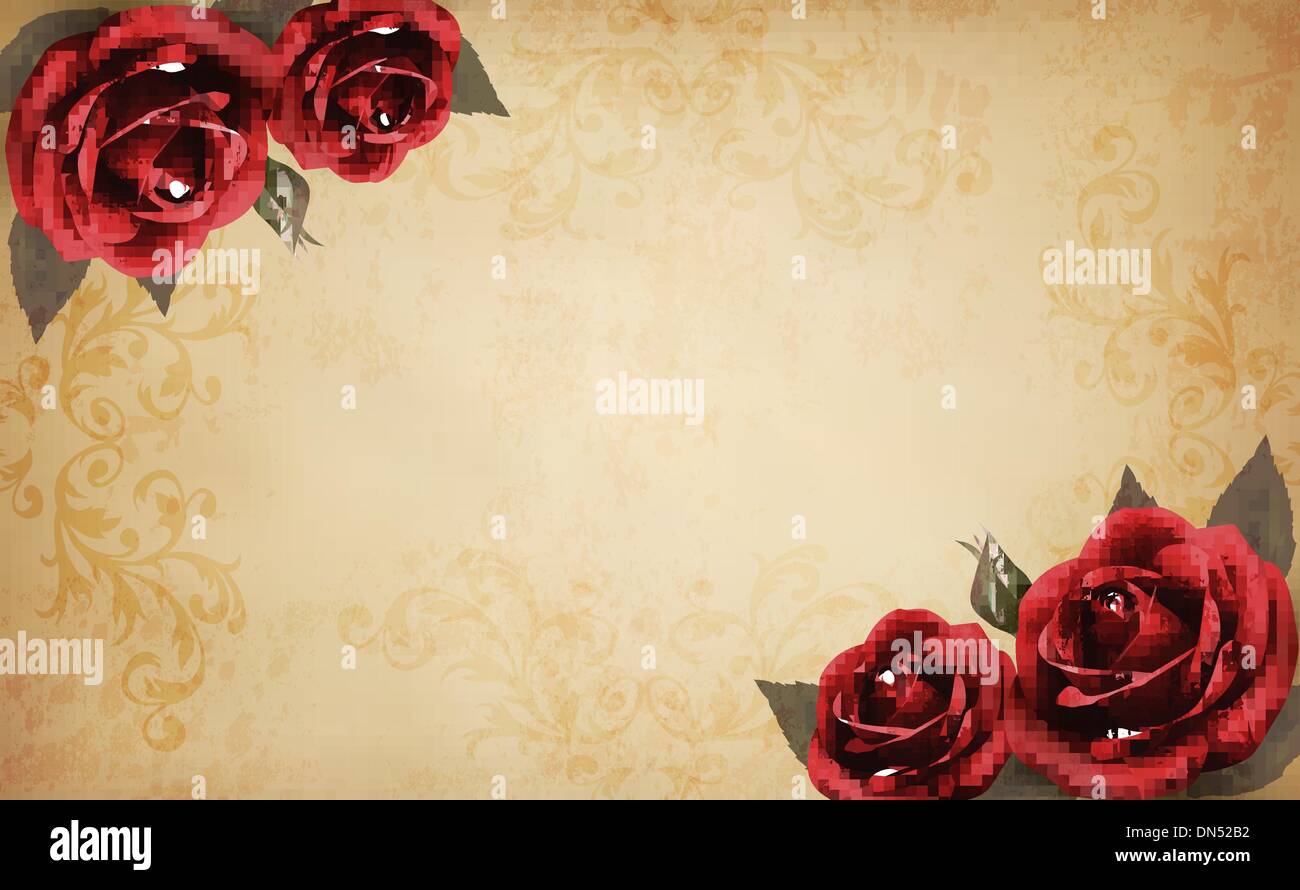 Retro background with beautiful red rose and old paper. Vector i Stock ...