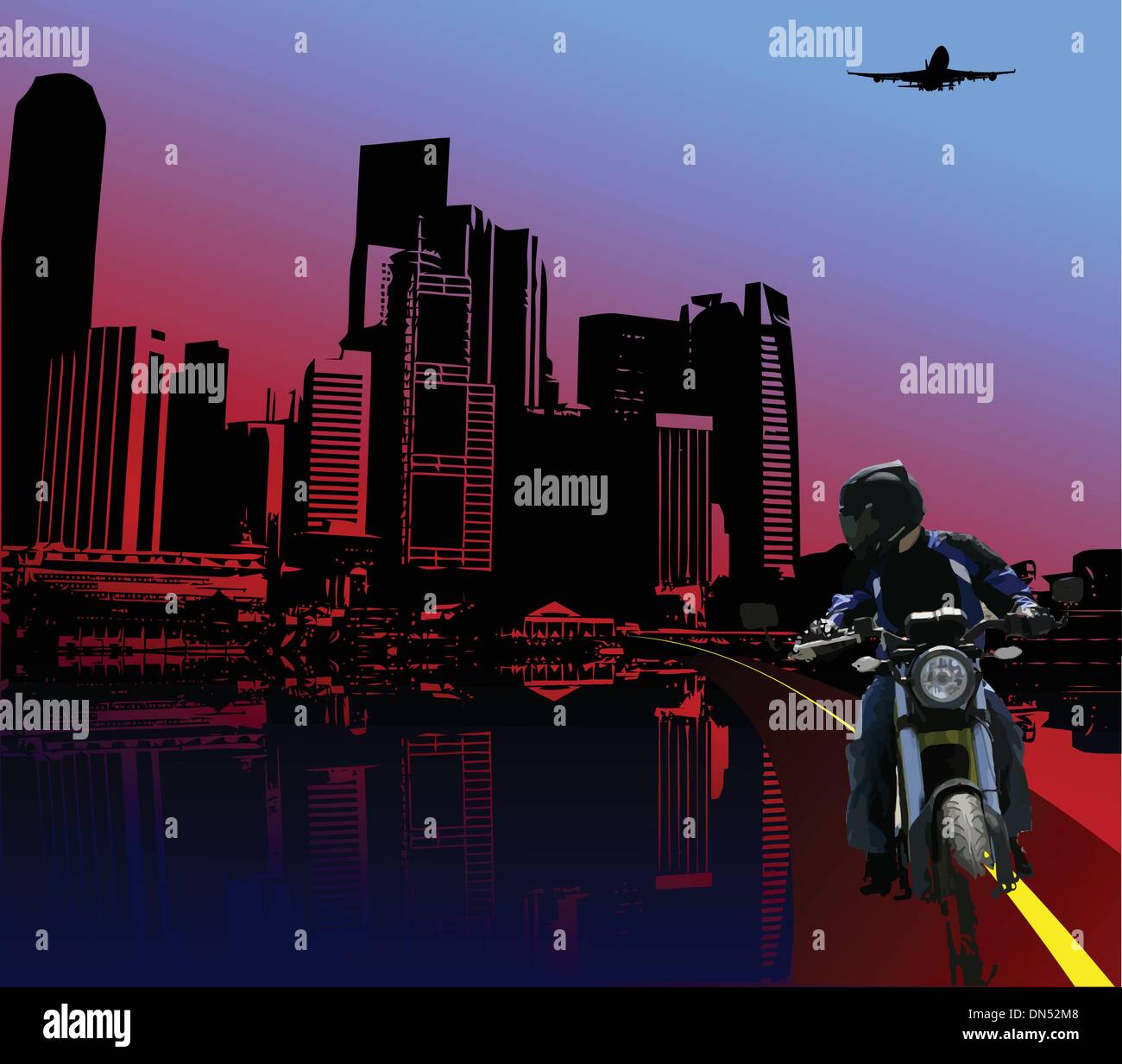 Urban night background with biker image. Vector illustration Stock ...